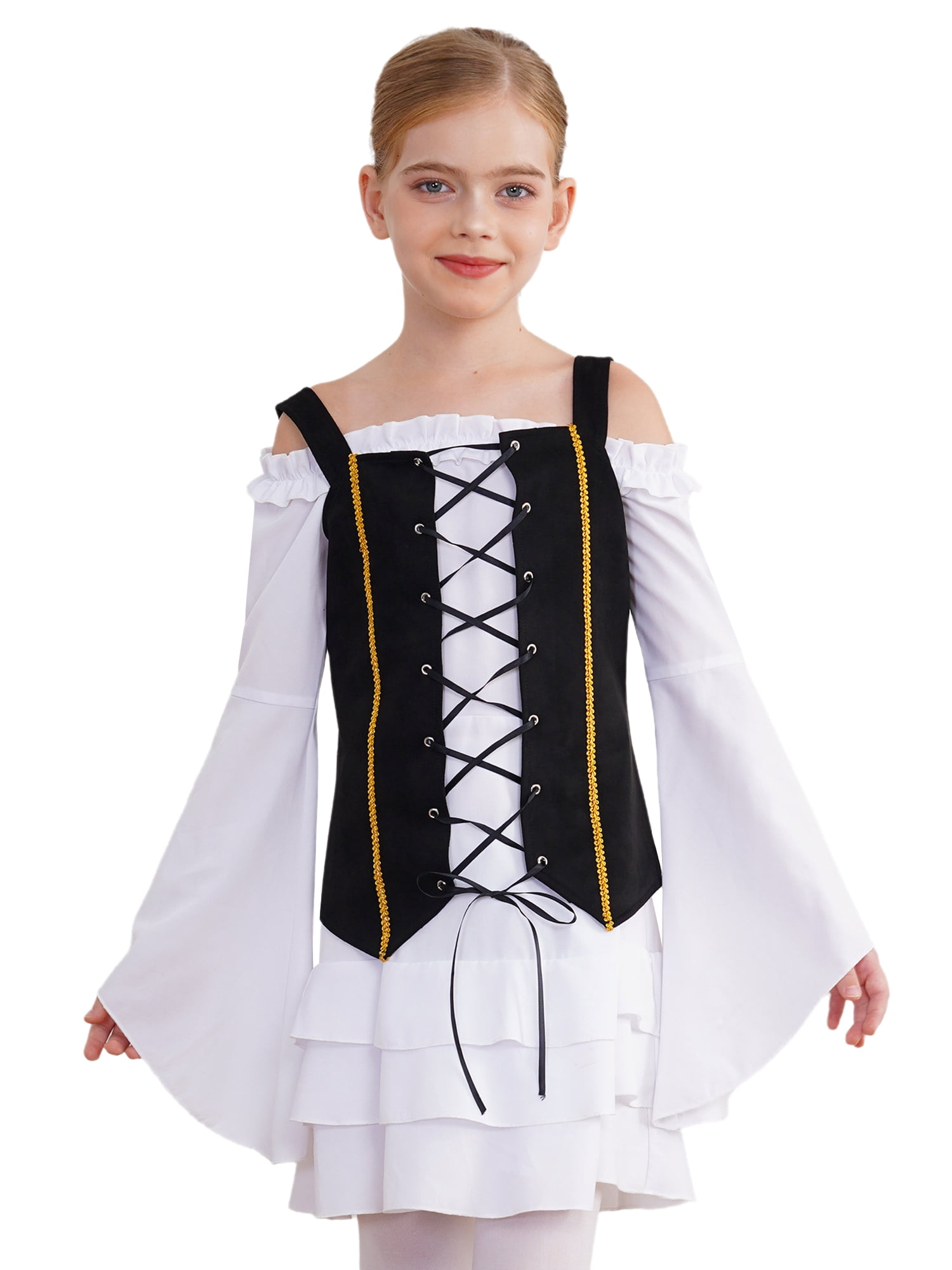 Aislor Girls Medieval Princess Dress Kids Victorian Pirate Costume Long ...