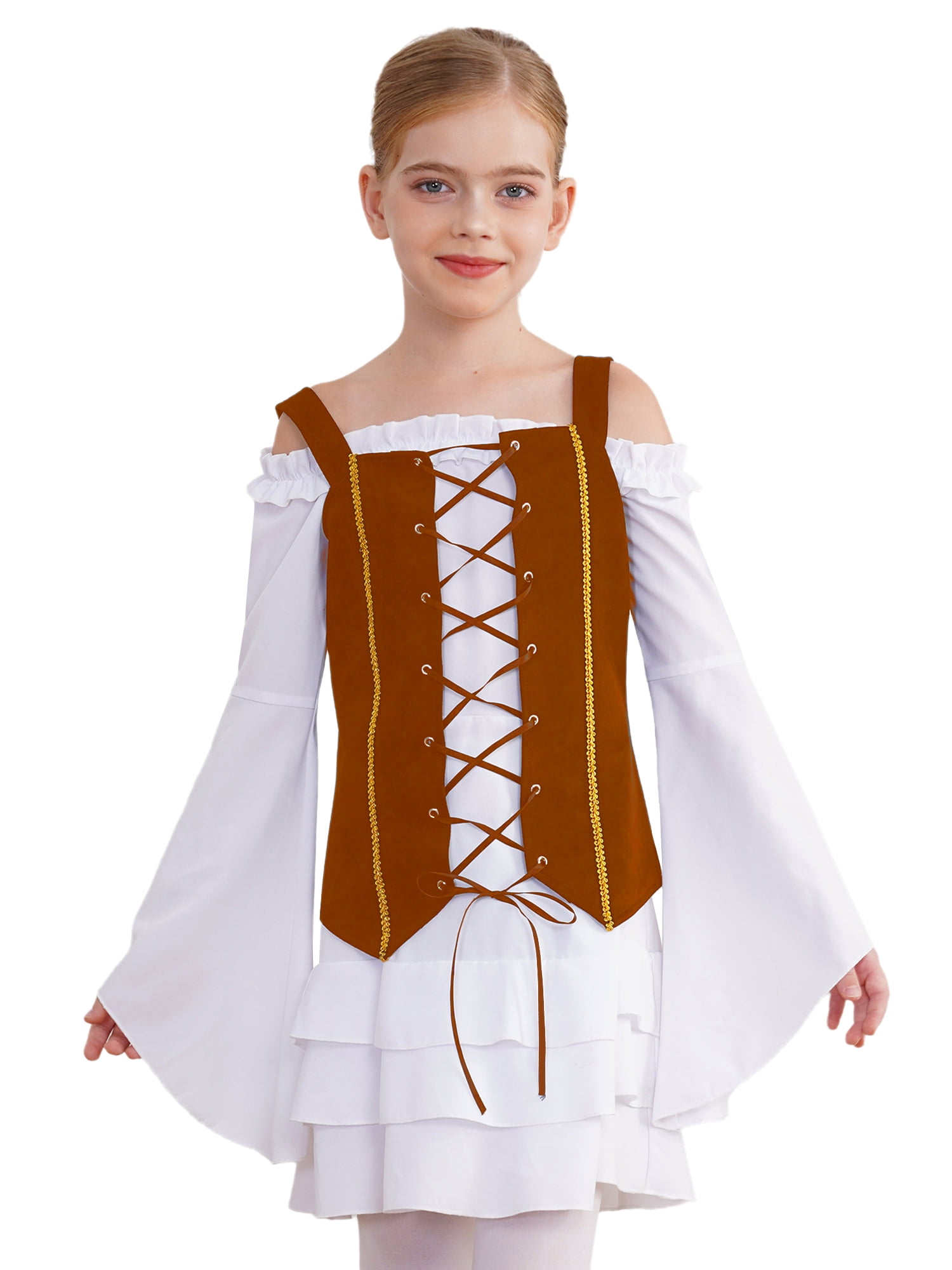 Aislor Girls Medieval Princess Dress Kids Victorian Pirate Costume Long ...