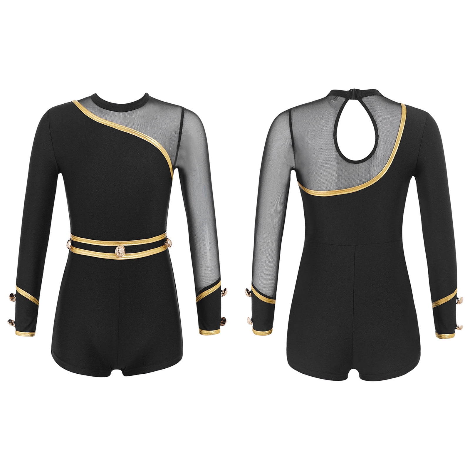 Aislor Girls Mesh Splice Long Sleeves Gymnastics Leotard Unitard ...