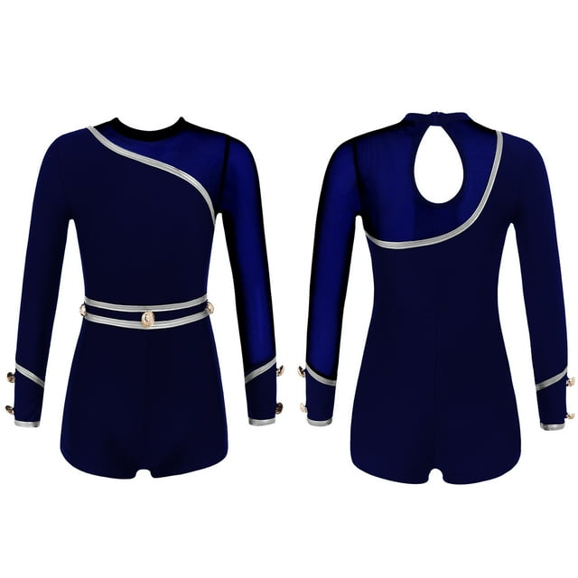 Aislor Girls Mesh Splice Long Sleeves Gymnastics Leotard Unitard ...