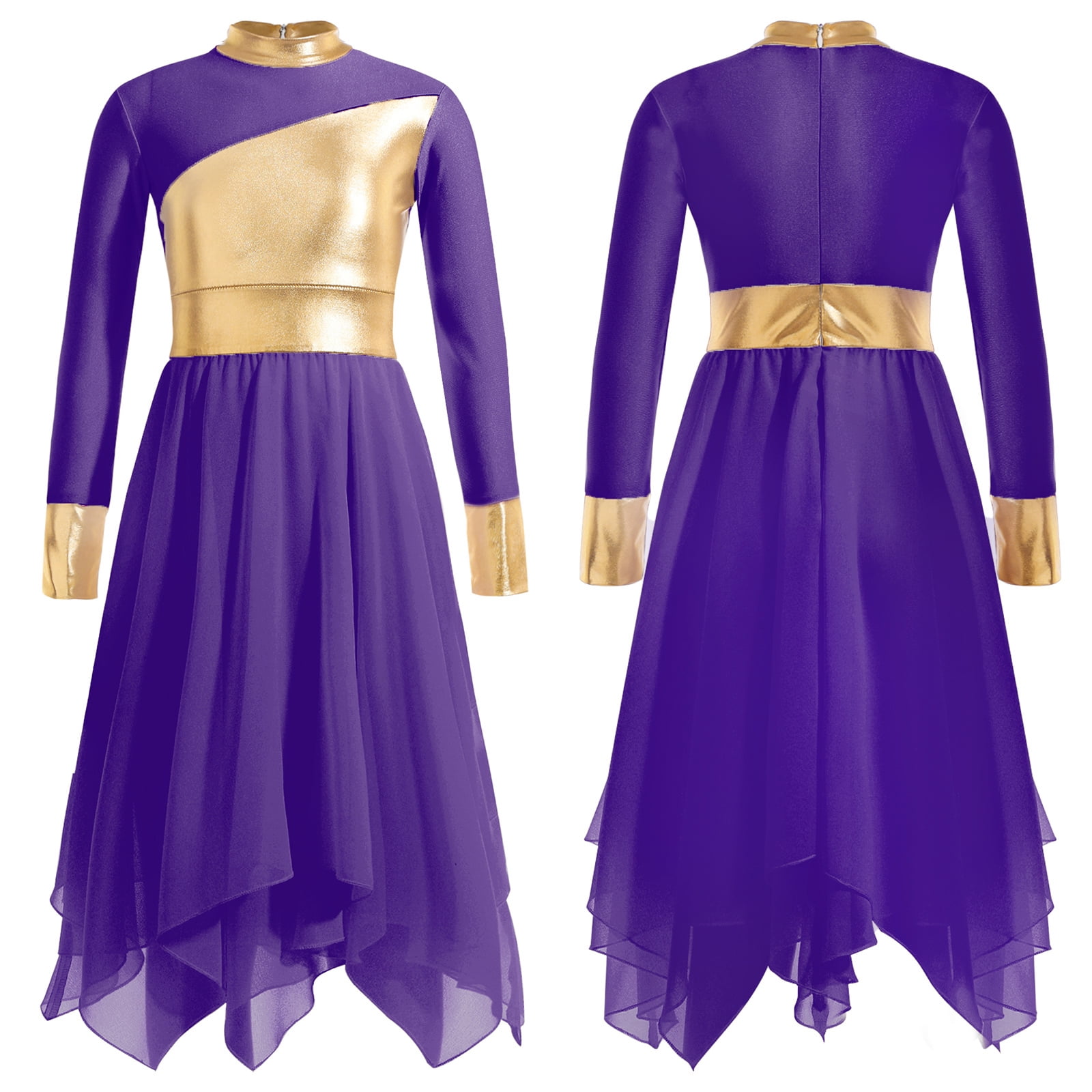 Aislor Girls Dance Dress, Metallic Color Block, Purple, Loose Fit, Full ...