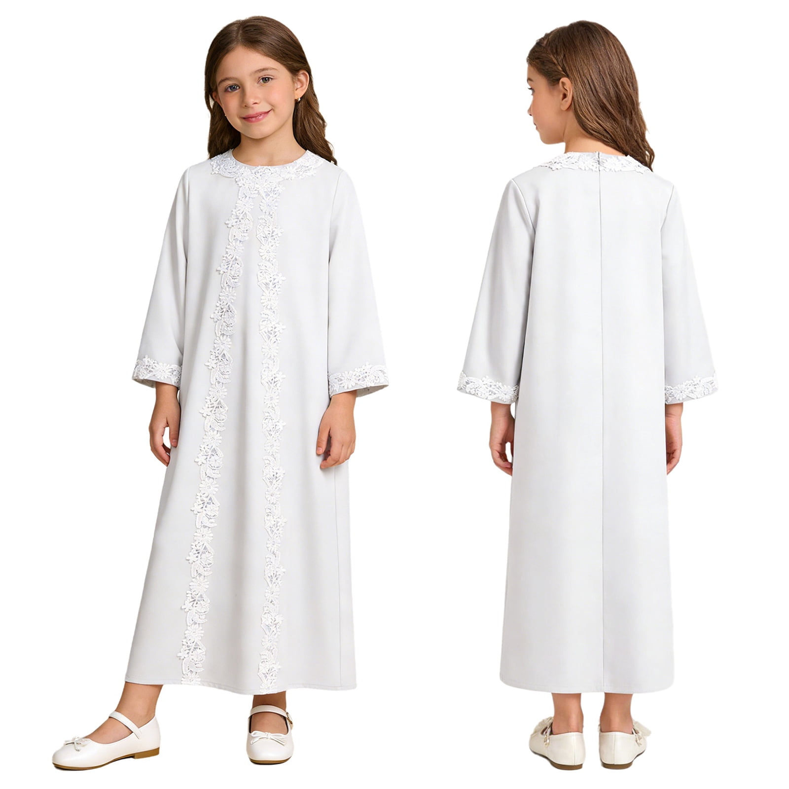 Aislor Girls Muslim Abaya Dress with Back Zipper Floral Lace ...