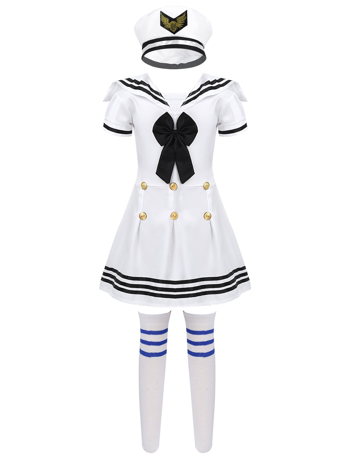 Aislor Girls Navy Sailor Uniform Lape JK Dress+Hat+Socks Sets Chorus ...