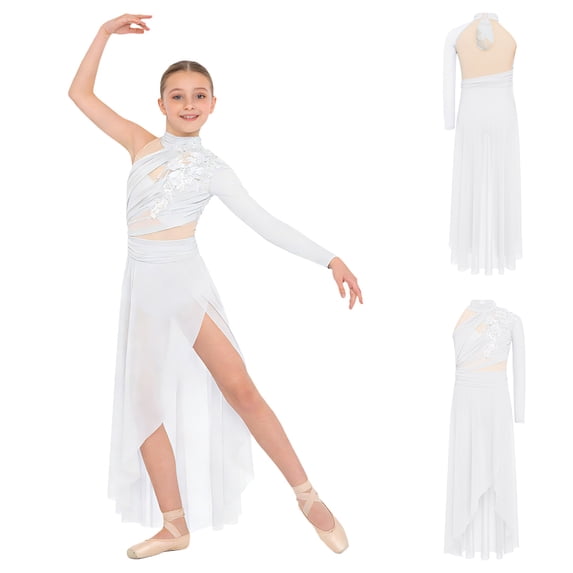 Aislor Girls One Shoulder Lyrical Dance Irregular Hem Ballet Leotard ...