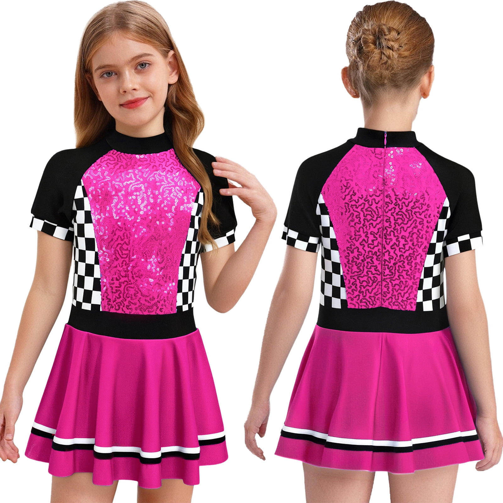 Aislor Girls Race Car Driver Jumpsuit Glitter Racer Checkerboard ...