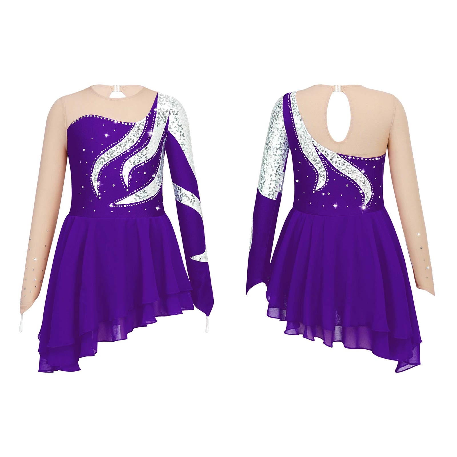 Aislor Girls Rhinestone Sequin Long Sleeve Figure Ice Roller Skating ...
