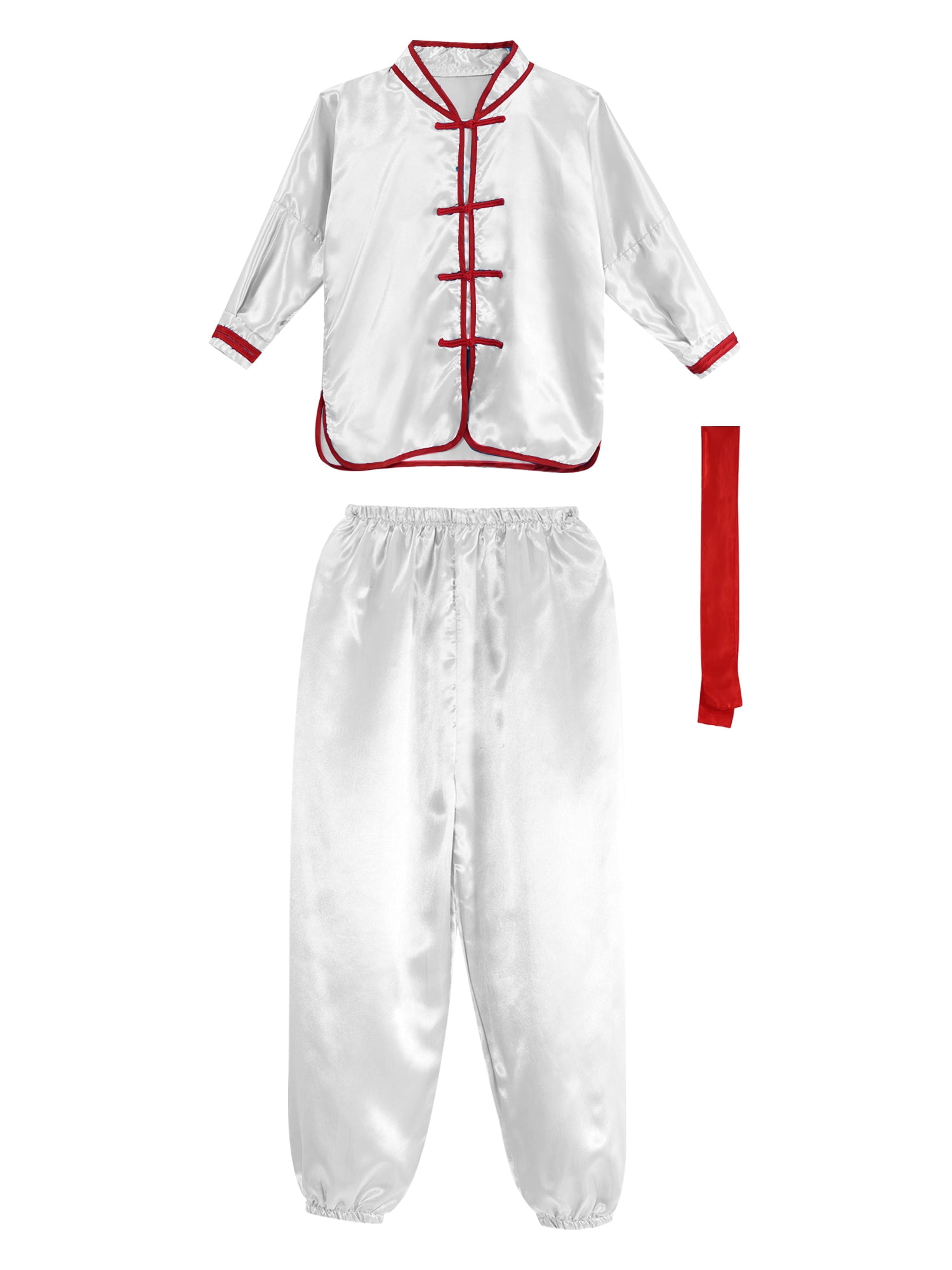 Aislor Girls Satin Kung Fu Suit Stand Collar Long Sleeve Tops with ...