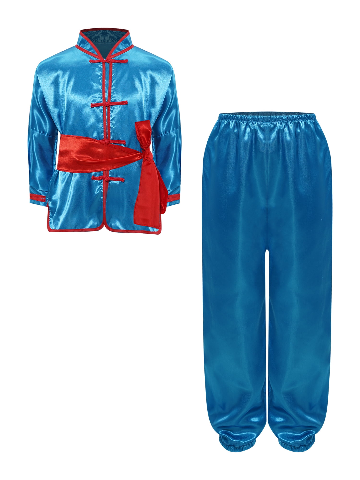 Aislor Girls Satin Kung Fu Suit Stand Collar Long Sleeve Tops with ...