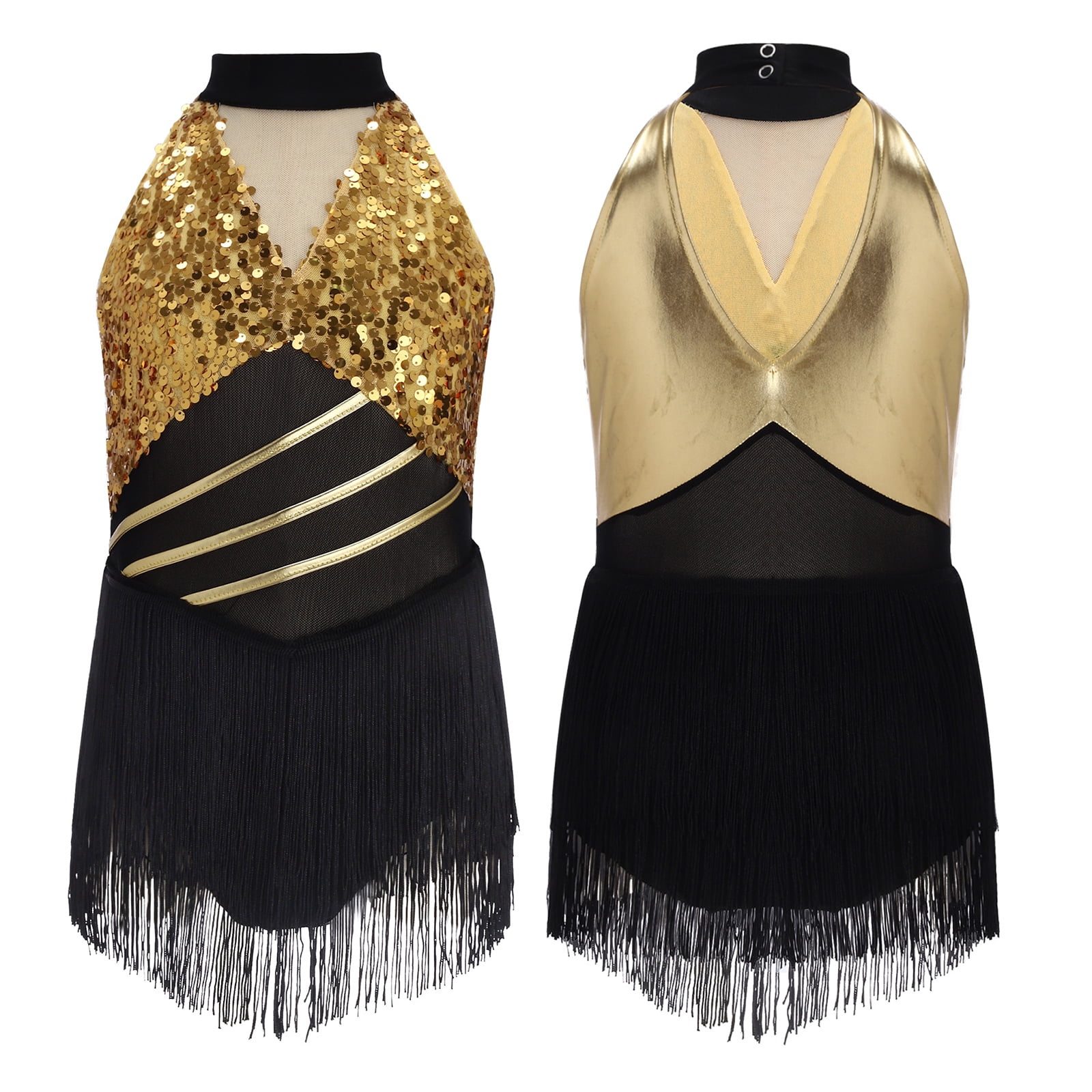 Aislor Girls Sequin Fringe Sleeveless Halter Neck Tassel Bodysuit ...
