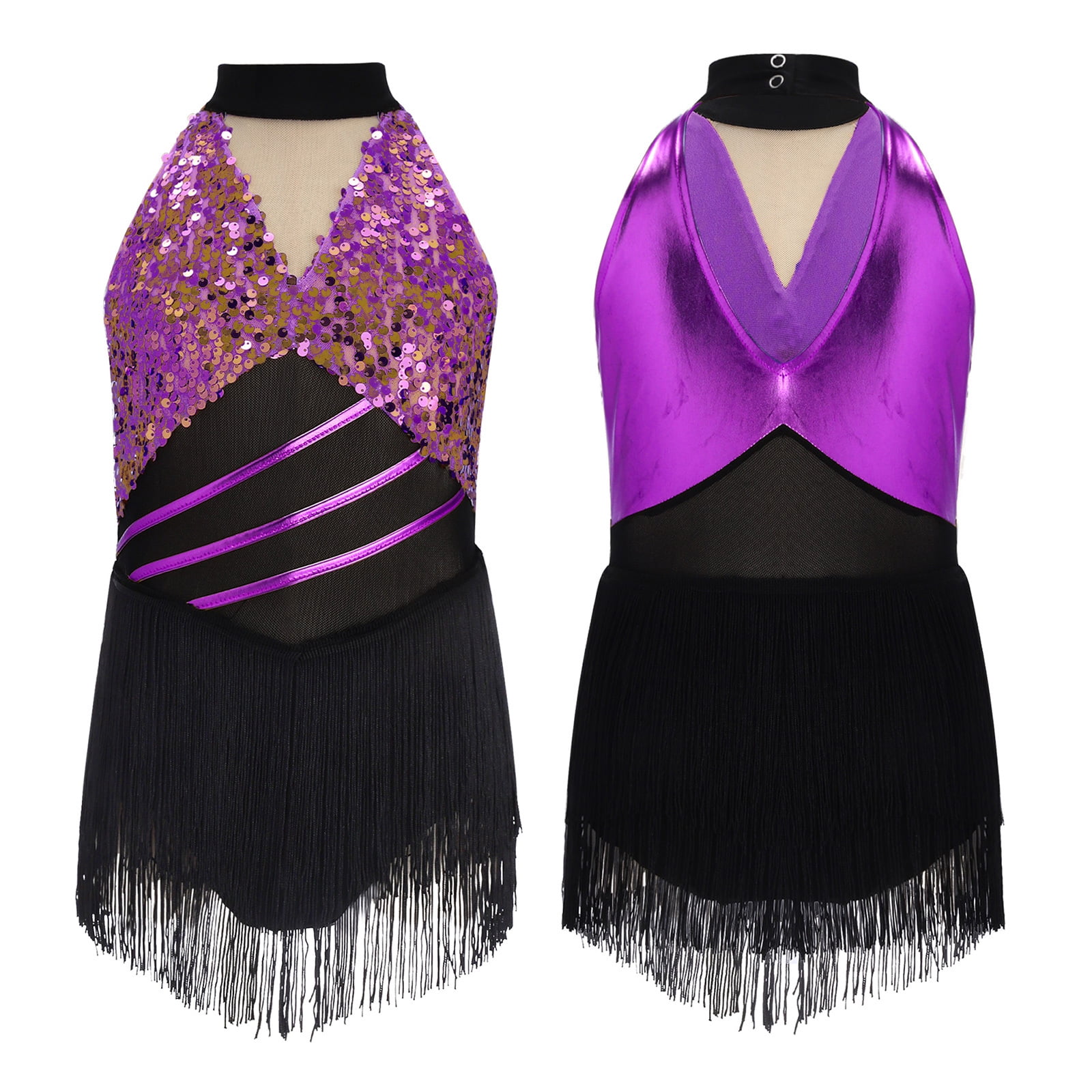 Aislor Girls Sequin Fringe Sleeveless Halter Neck Tassel Bodysuit ...