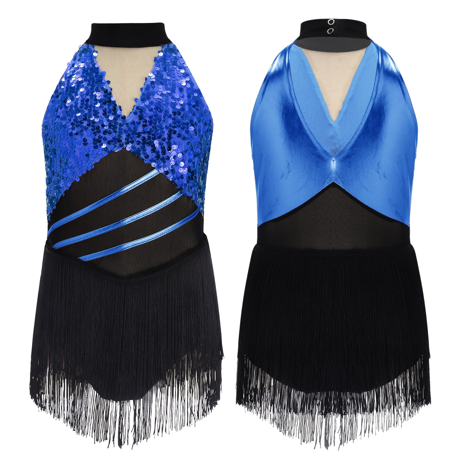 Aislor Girls Sequin Fringe Sleeveless Halter Neck Tassel Bodysuit ...