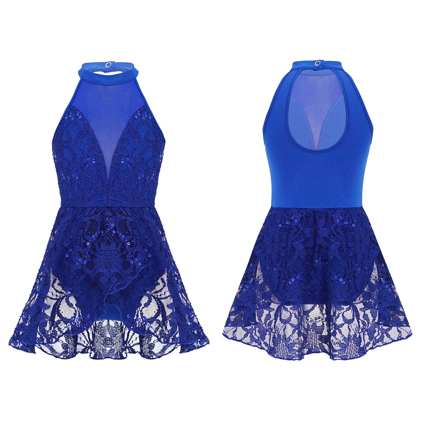 Aislor Girls Sequin Lace Ballet Dress Halter Irregular Tutu Skirted ...