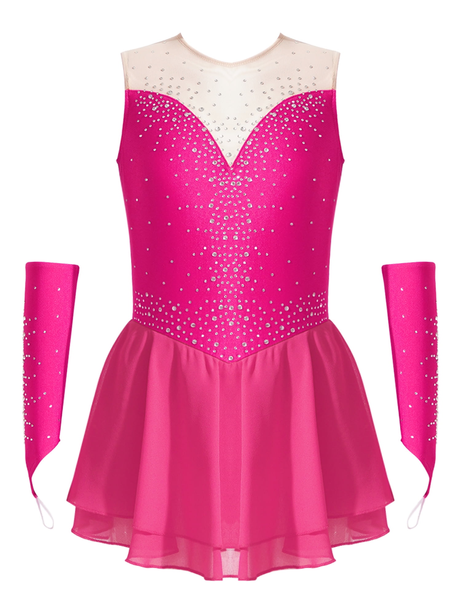 Aislor Girls Sequined Mesh Splice Sleeveless Ballet Dance Ice Skating ...