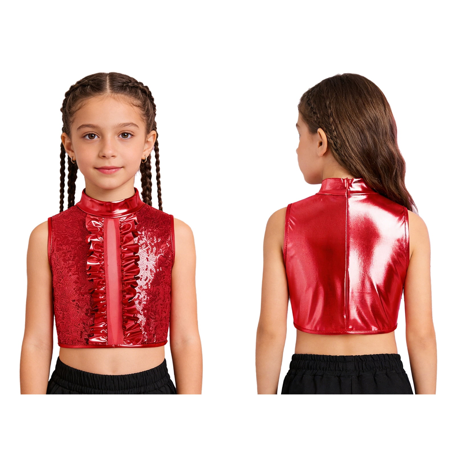 Aislor Girls Sequins Dance Tops Party Cha-cha Performance Competition ...