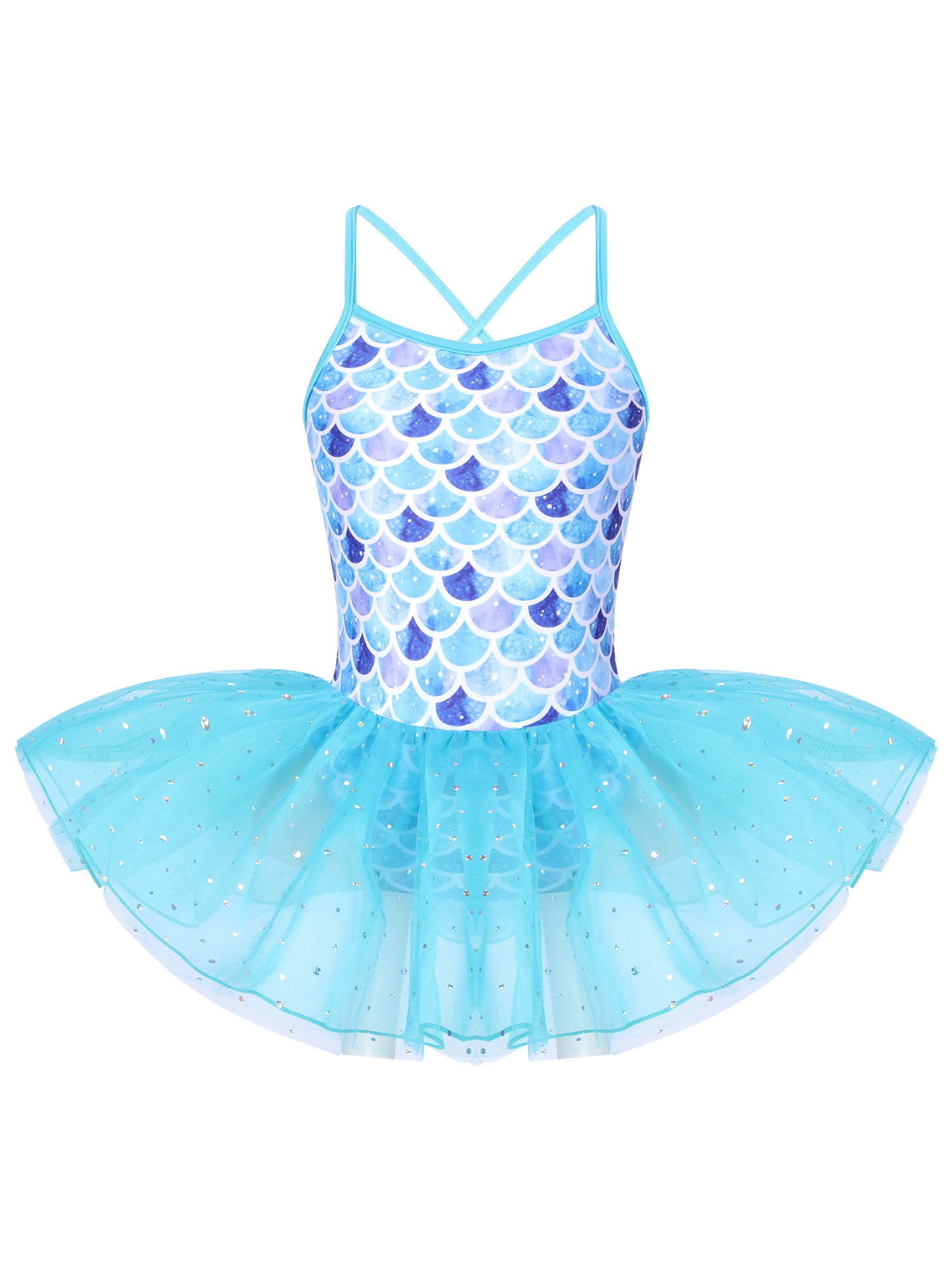 Aislor Girls Sequins Mermaid Costume Criss Cross Back Fishscale Leotard ...