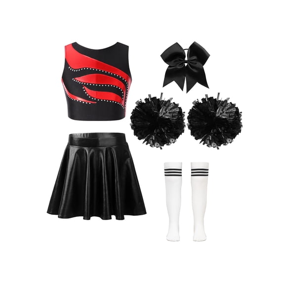 Aislor Girls Shiny Cheerleading Dance Dress Cheer Leader 5Pcs Complete ...