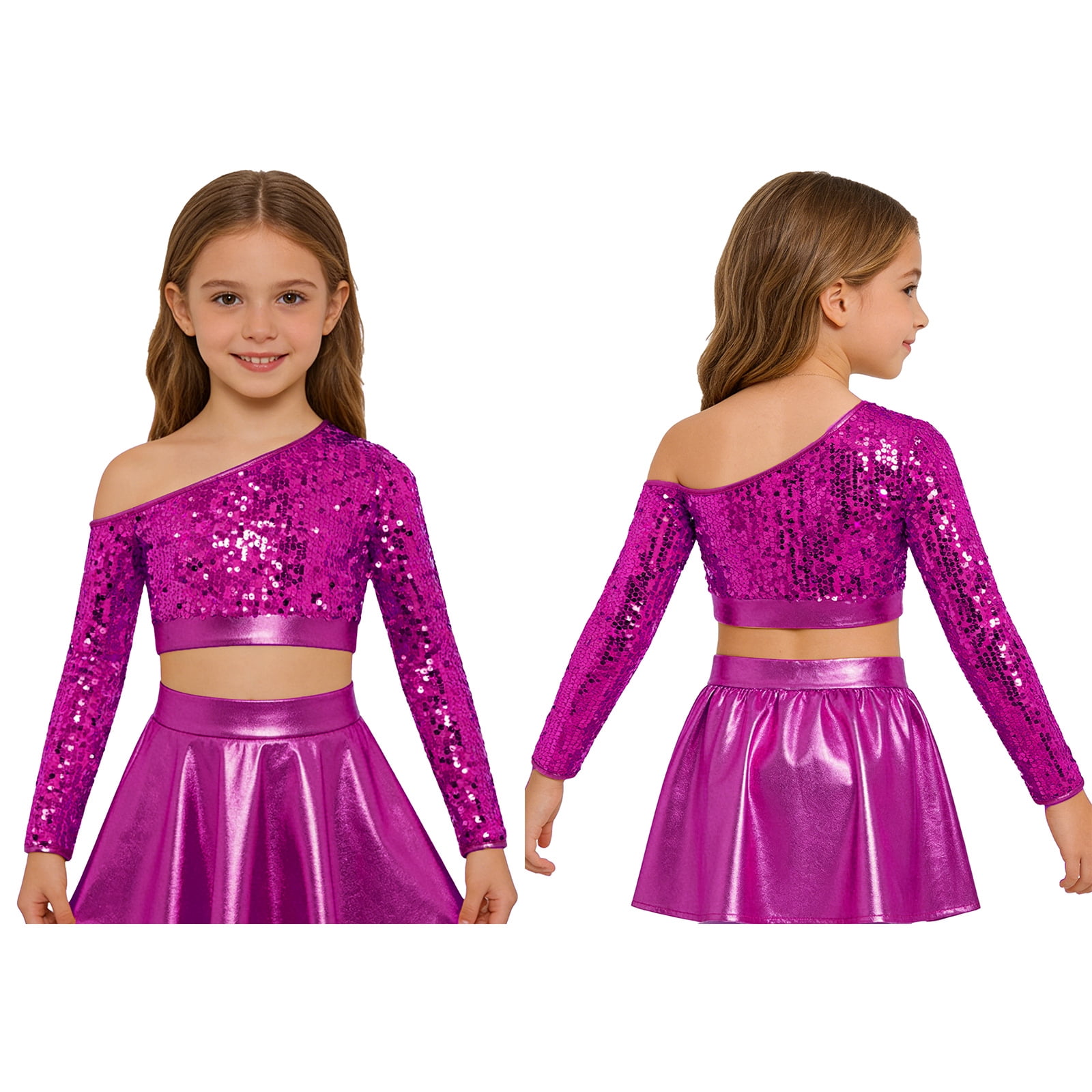 Aislor Girls Shiny Dance Shirts Sequin Tops Sequin Leotard Tops Short ...