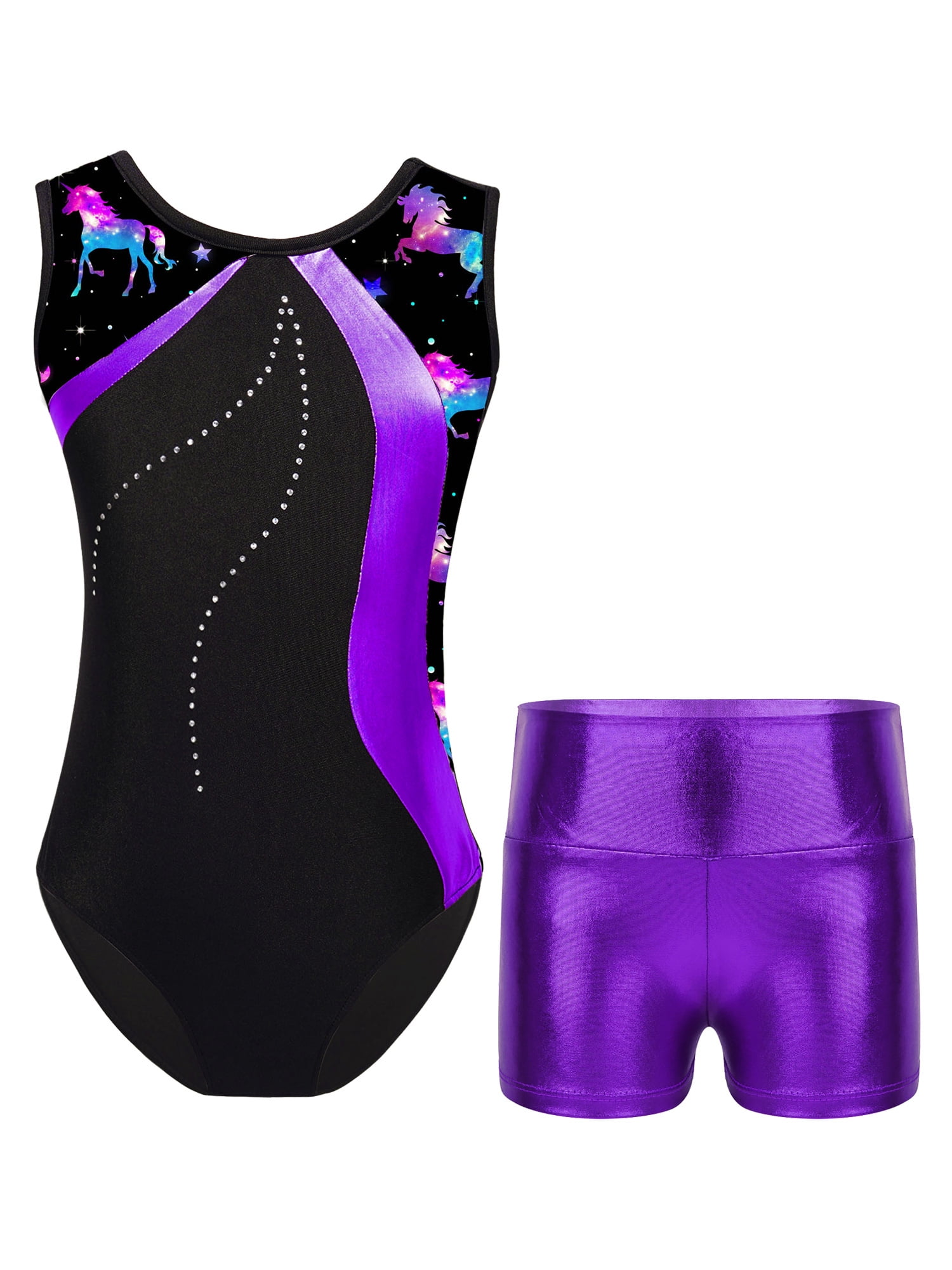 Aislor Girls Shiny Gymnastics Leotards Ballet Dance Unitard Bodysuit ...