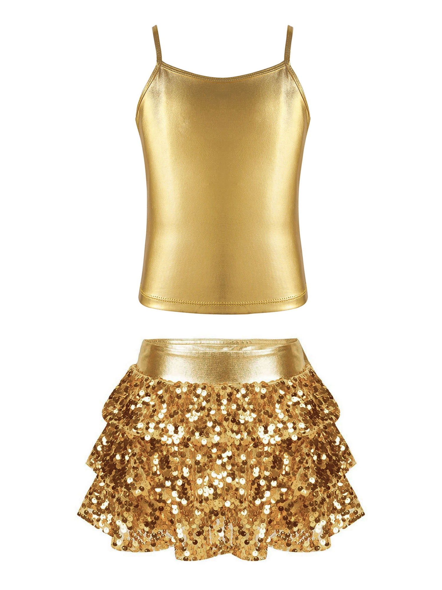 Aislor Girls Shiny Metallic Camisole Crop Top Ballet Belly Latin Dance ...