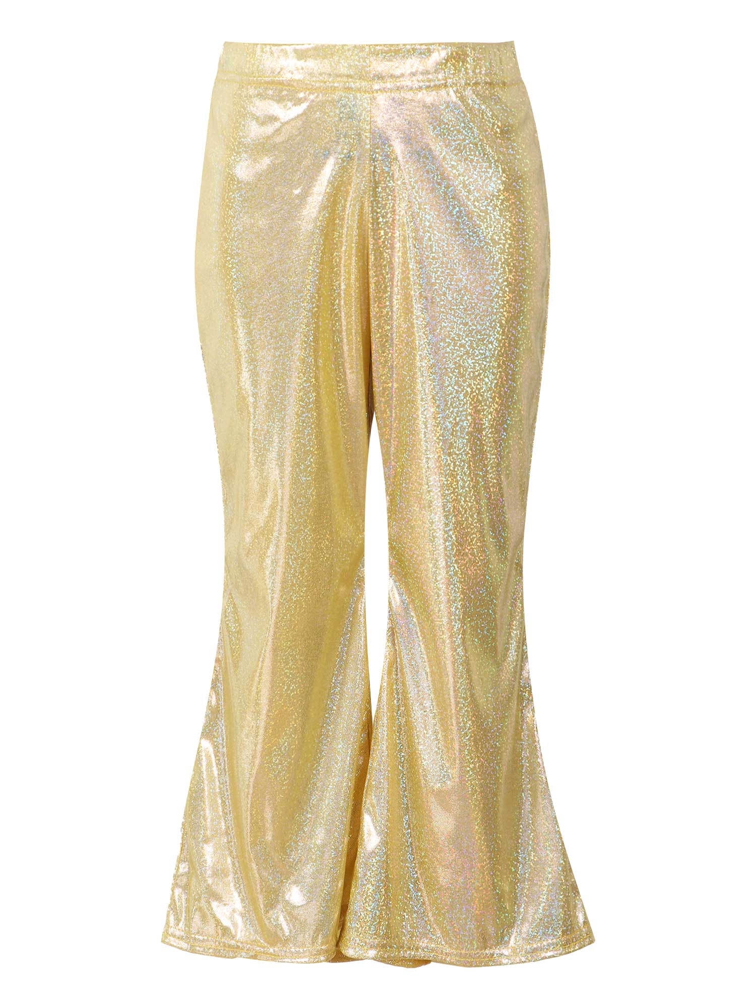 Aislor Girls Shiny Metallic Flare Pants Hip Hop Jazz Dance Pants Hippie ...