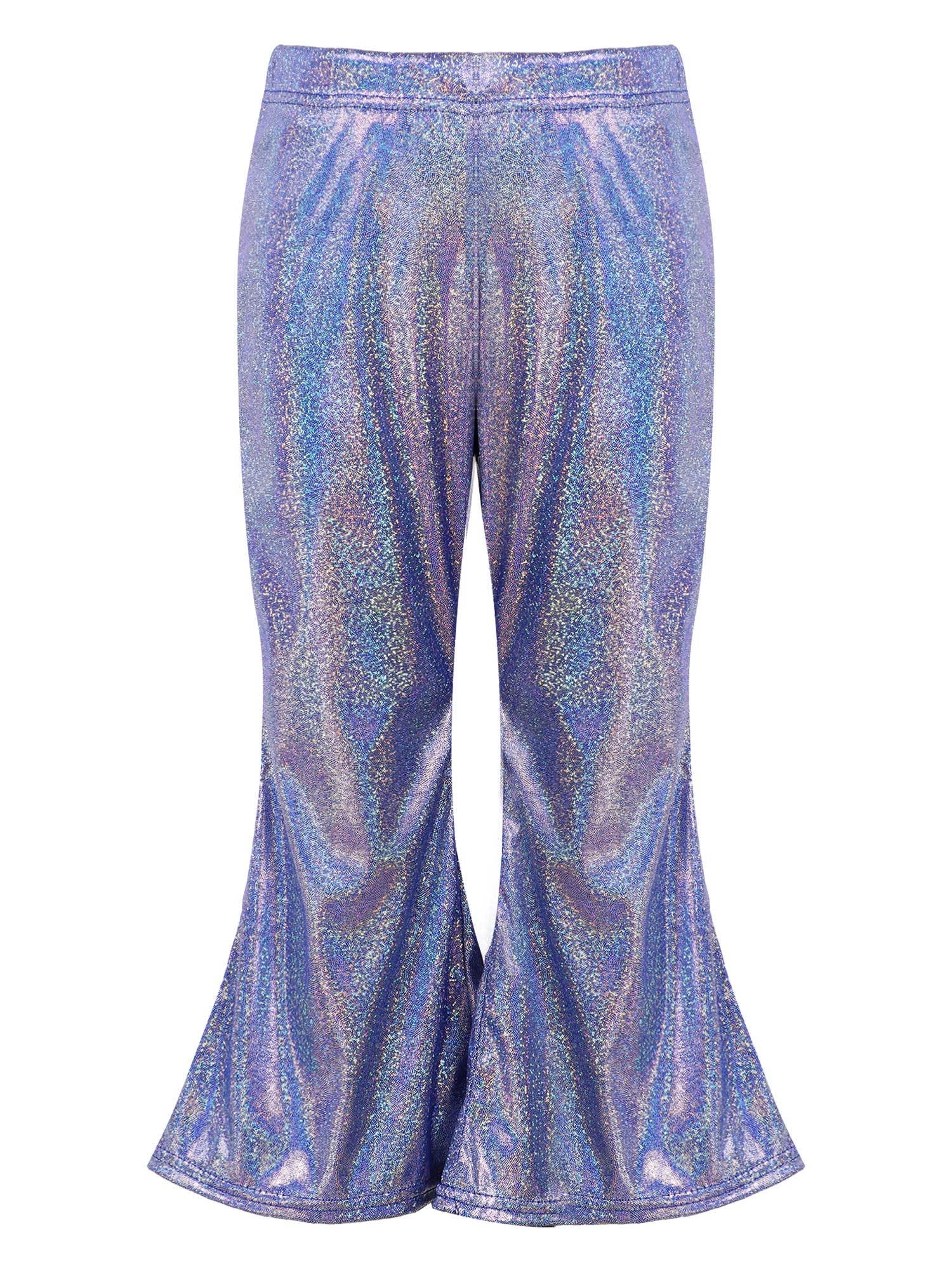 Aislor Girls Shiny Metallic Flare Pants Hip Hop Jazz Dance Pants Hippie ...