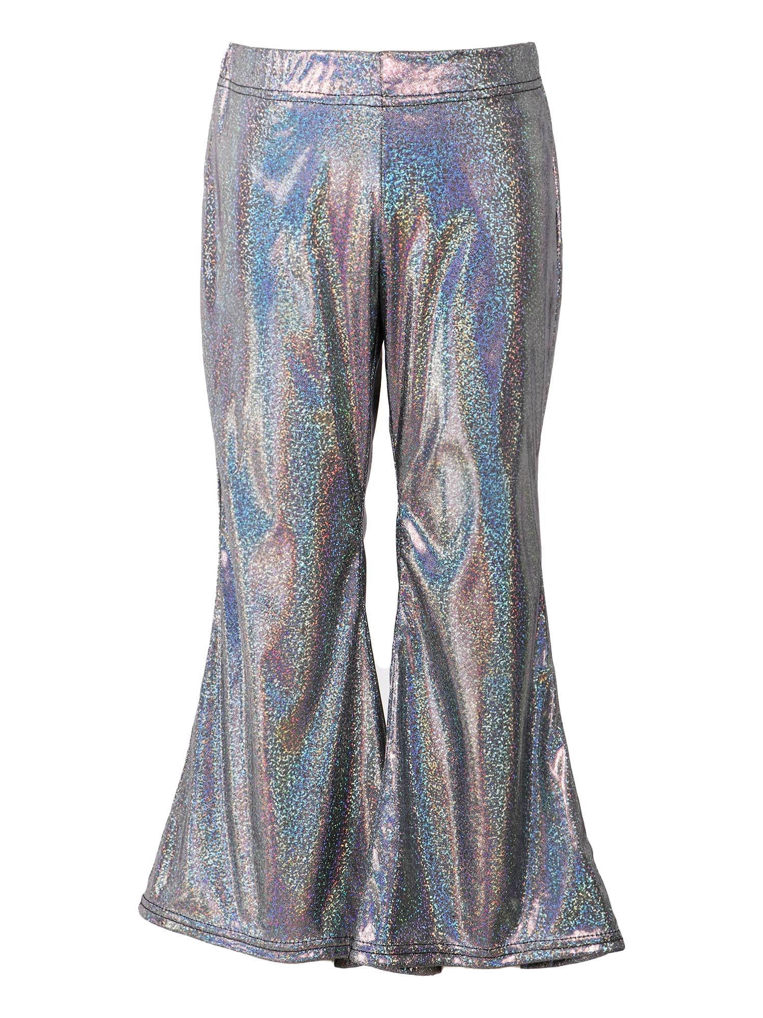 Aislor Girls Shiny Metallic Flare Pants Hip Hop Jazz Dance Pants Hippie ...