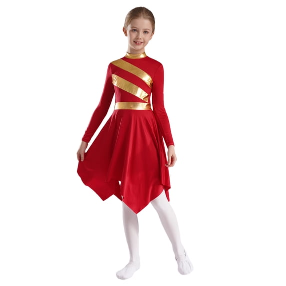 Aislor Girls Shiny Metallic Liturgical Praise Worship Dance Dress Choir ...