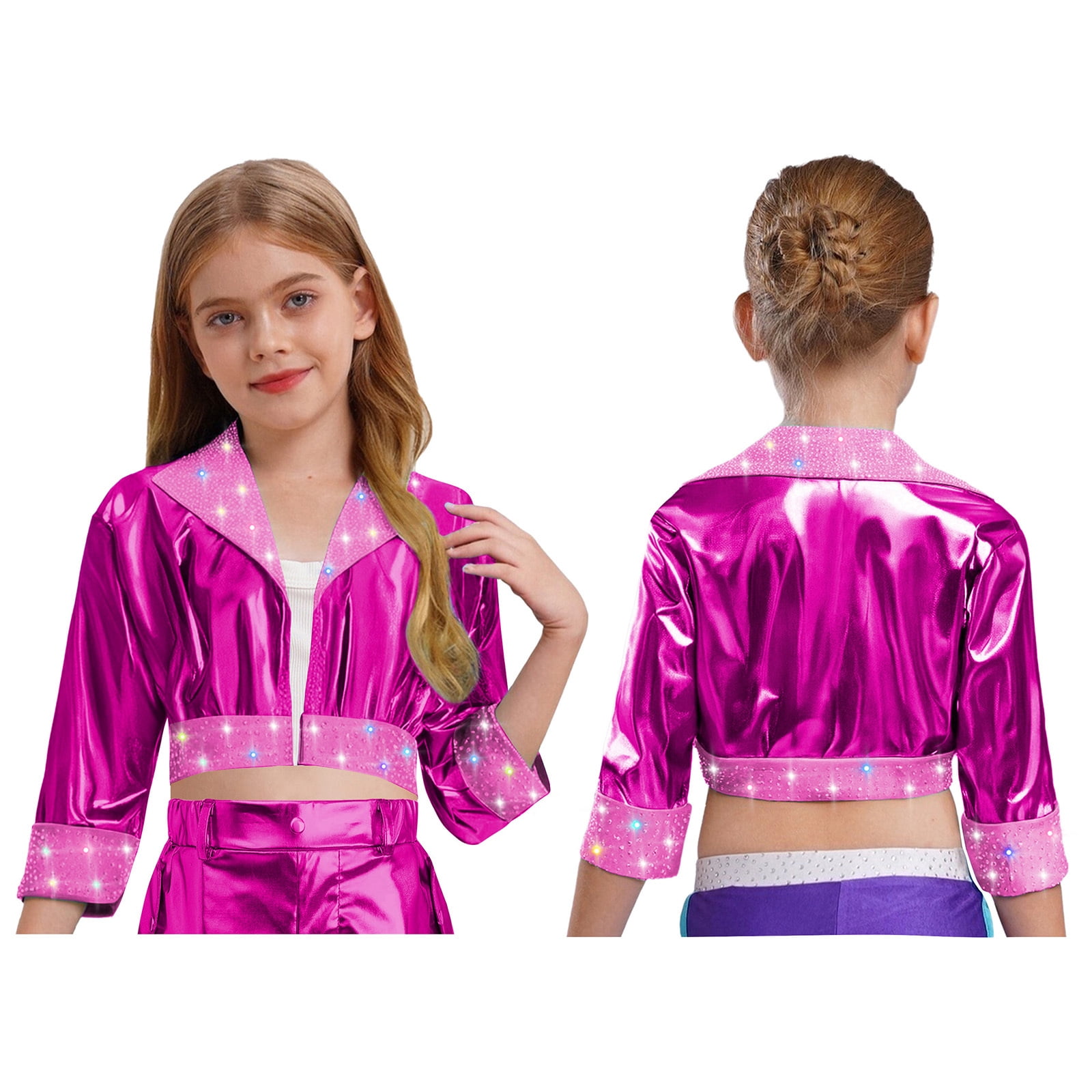 Aislor Girls Shiny Rhinestone Metallic Jacket Disco Hip Hop Jazz Dance ...
