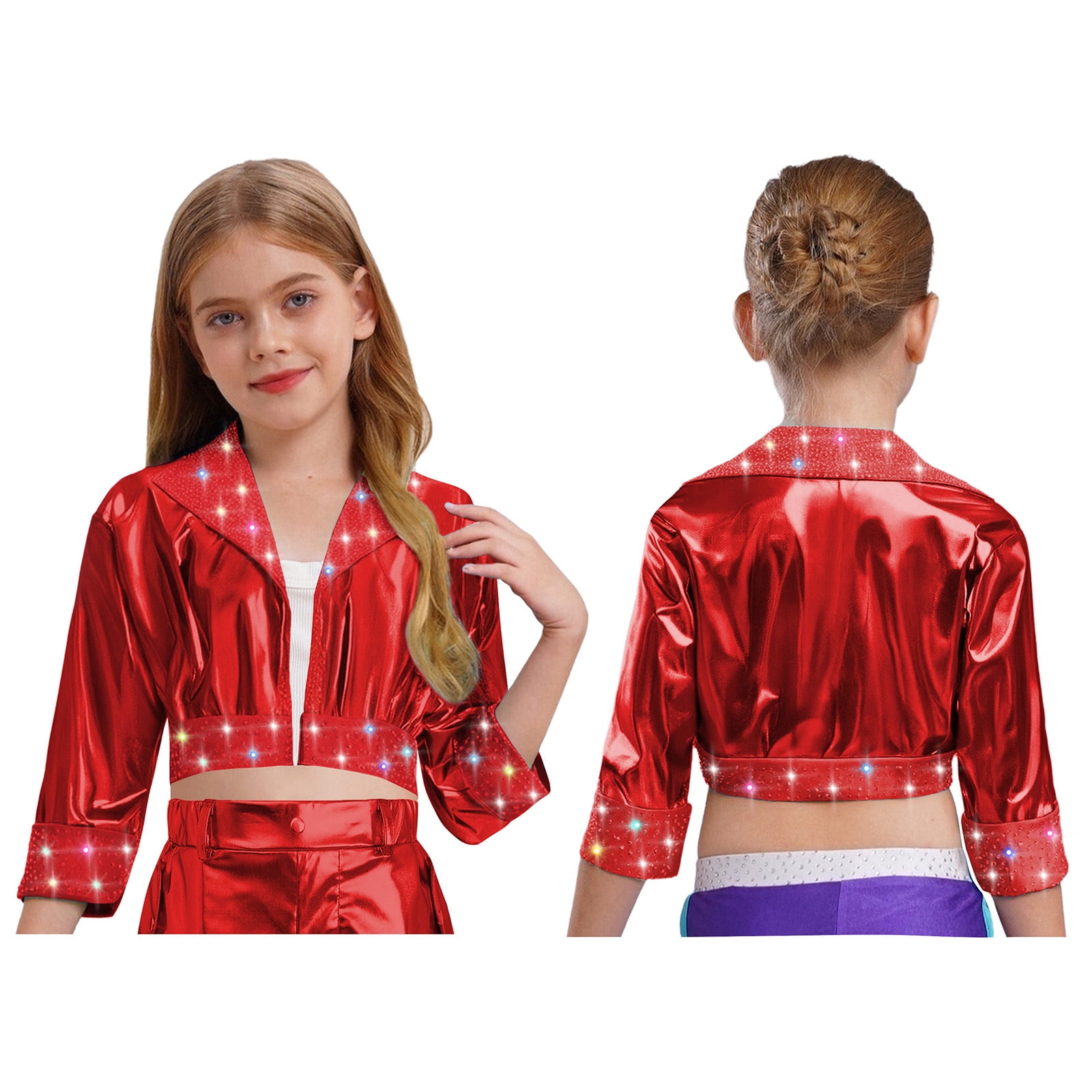 Aislor Girls Shiny Rhinestone Metallic Jacket Disco Hip Hop Jazz Dance ...