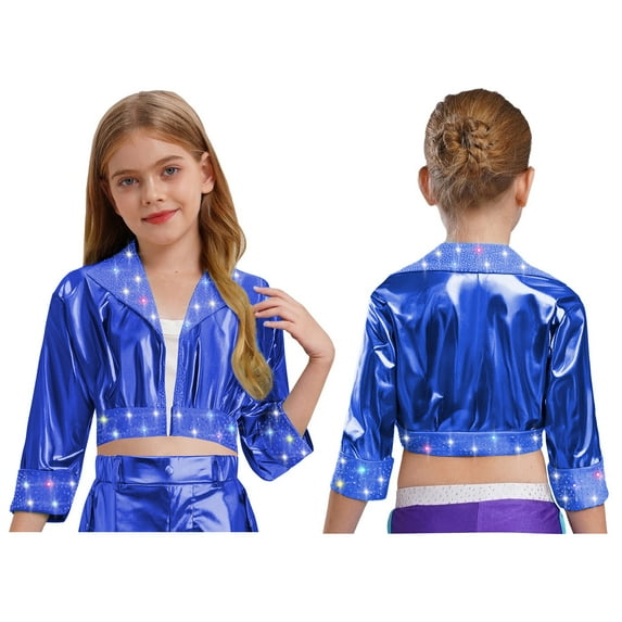 Aislor Girls Shiny Rhinestone Metallic Jacket Disco Hip Hop Jazz Dance ...