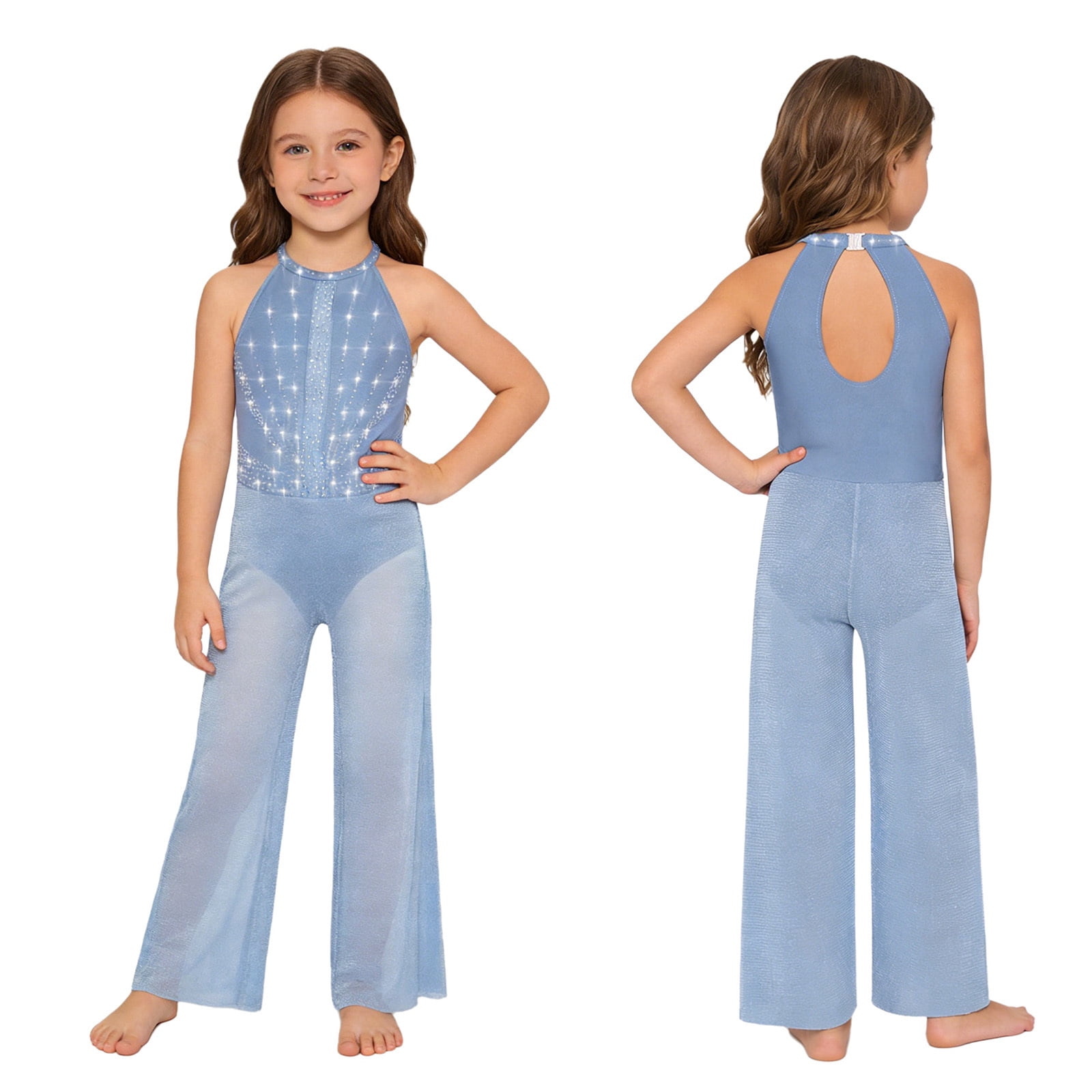 Aislor Girls Shiny Rhinestone Sleeveless Gymnastics Leotard Full Body ...