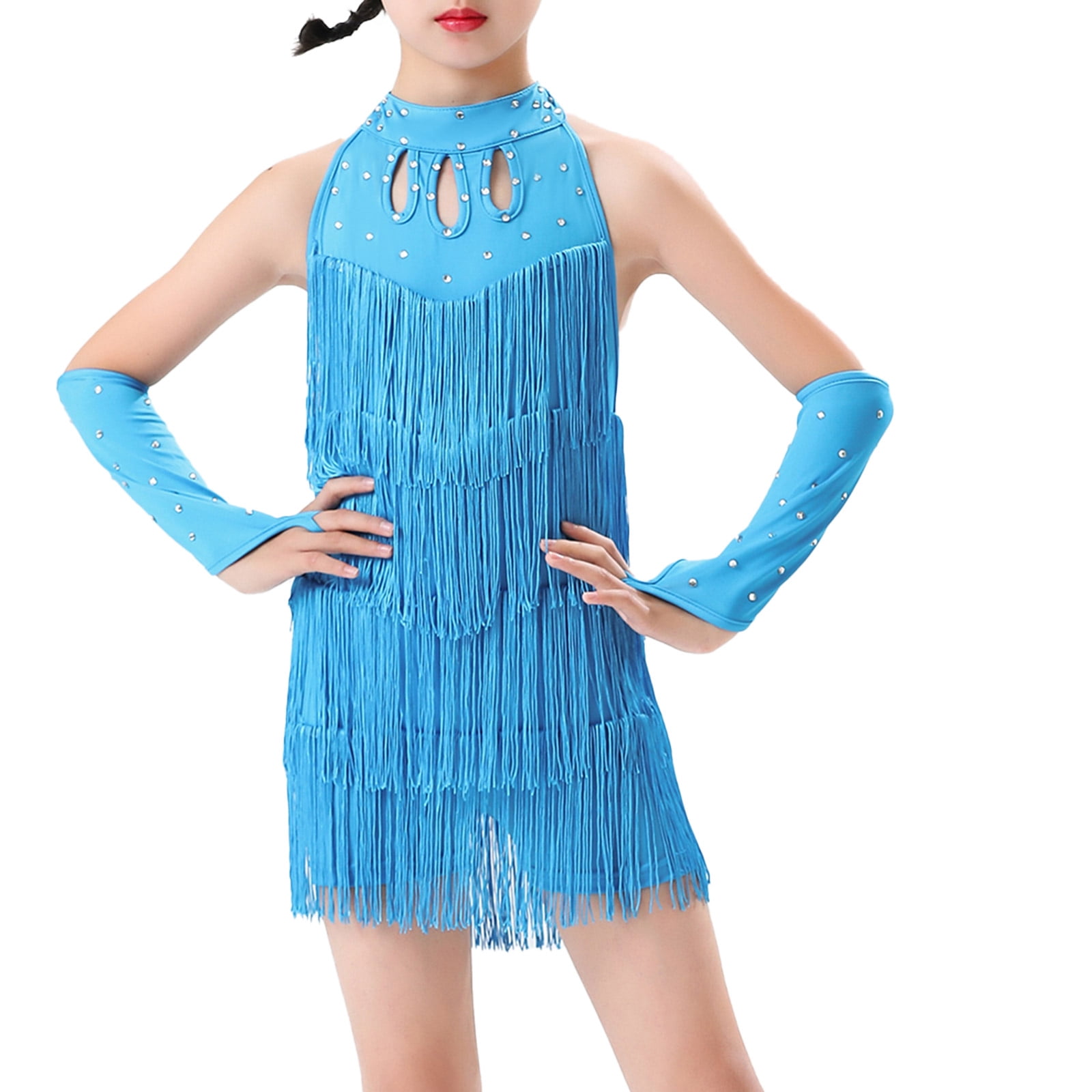 Aislor Girls Sleeveless Tassel Figure Ice Skating Dress with Gloves ...
