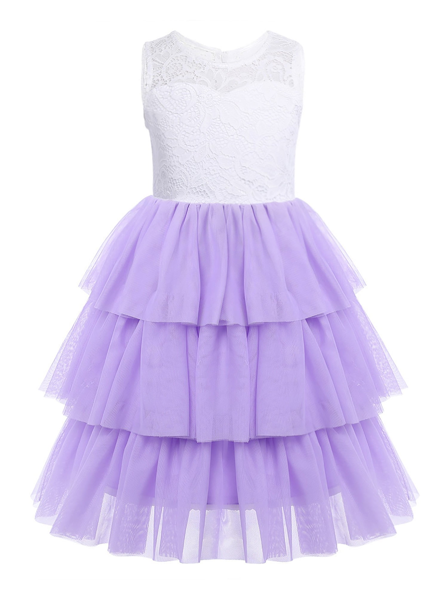 Aislor Girls Sleeveless Tiered Mesh Ruffle Dress Princess Pageant ...