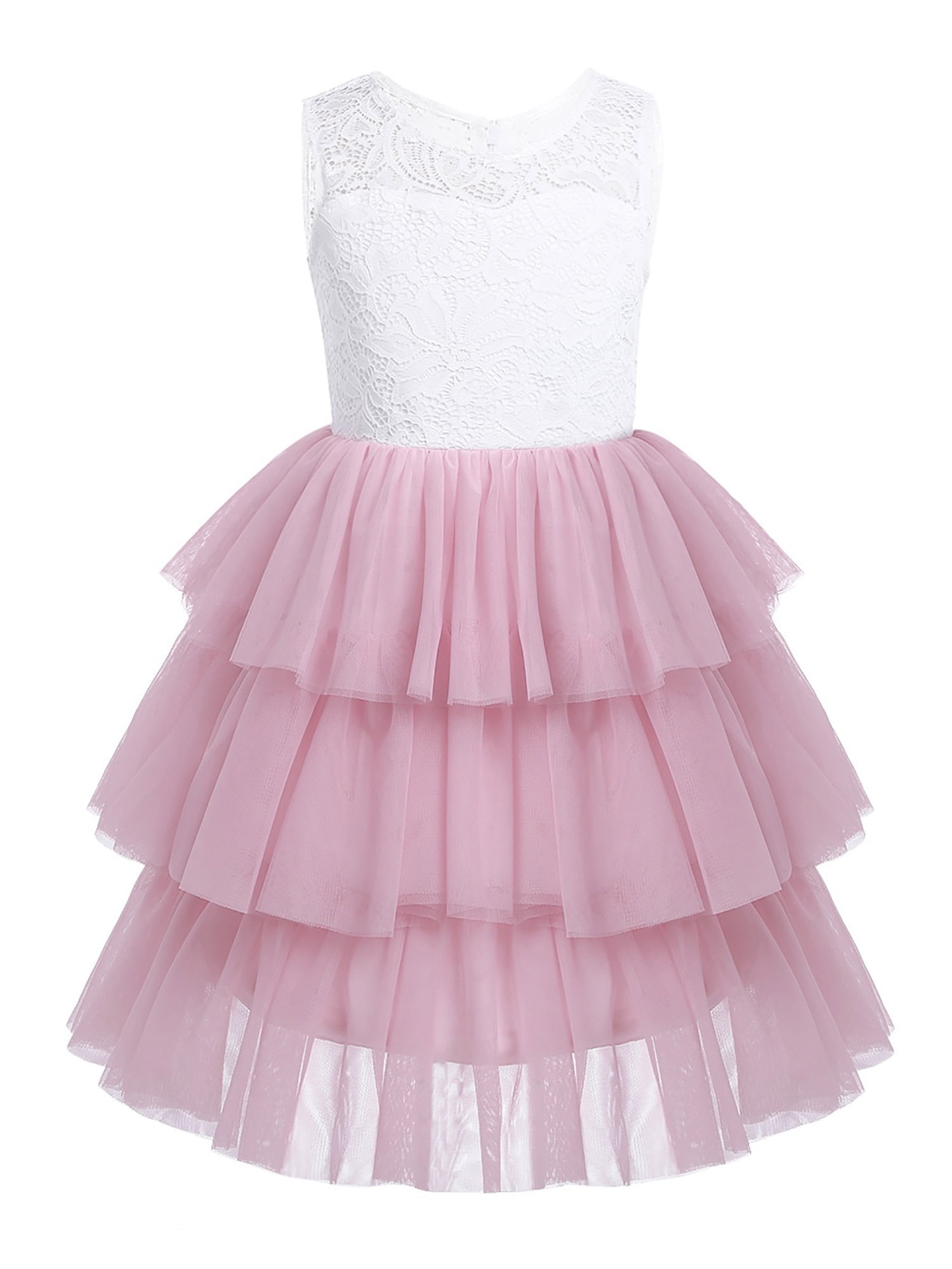 Aislor Girls Sleeveless Tiered Mesh Ruffle Dress Princess Pageant ...