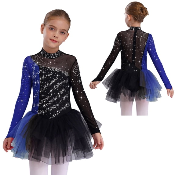 Aislor Girls Sparkly Figure Skating Dress Long Sleeve Ballet Tutu ...