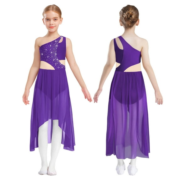 Aislor Girls Sparkly Rhinestone One Shoulder Contemporary Lyrical Dance ...