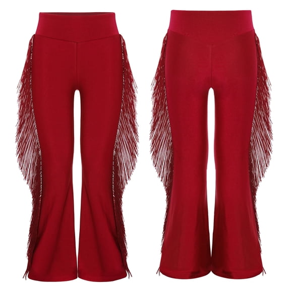 Aislor Girls Tassel Bell Bottom Trousers Latin Ballroom Salsa Tango Cha ...