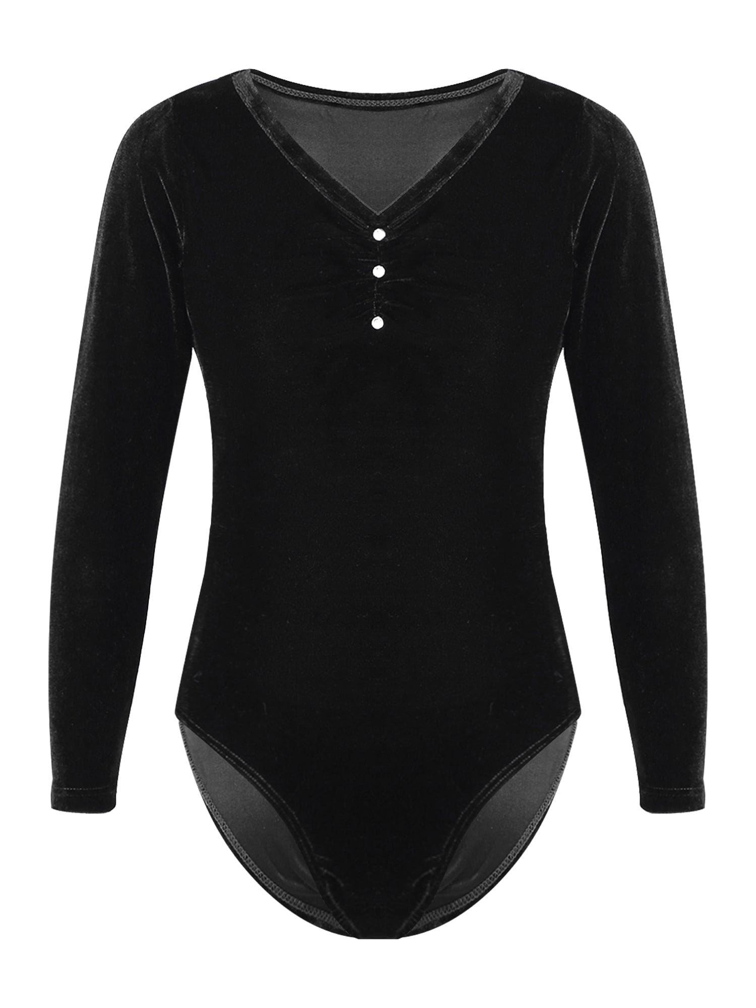 Aislor Girls Velvet Long Sleeves V Neck Ballet Dance Leotard Unitard ...