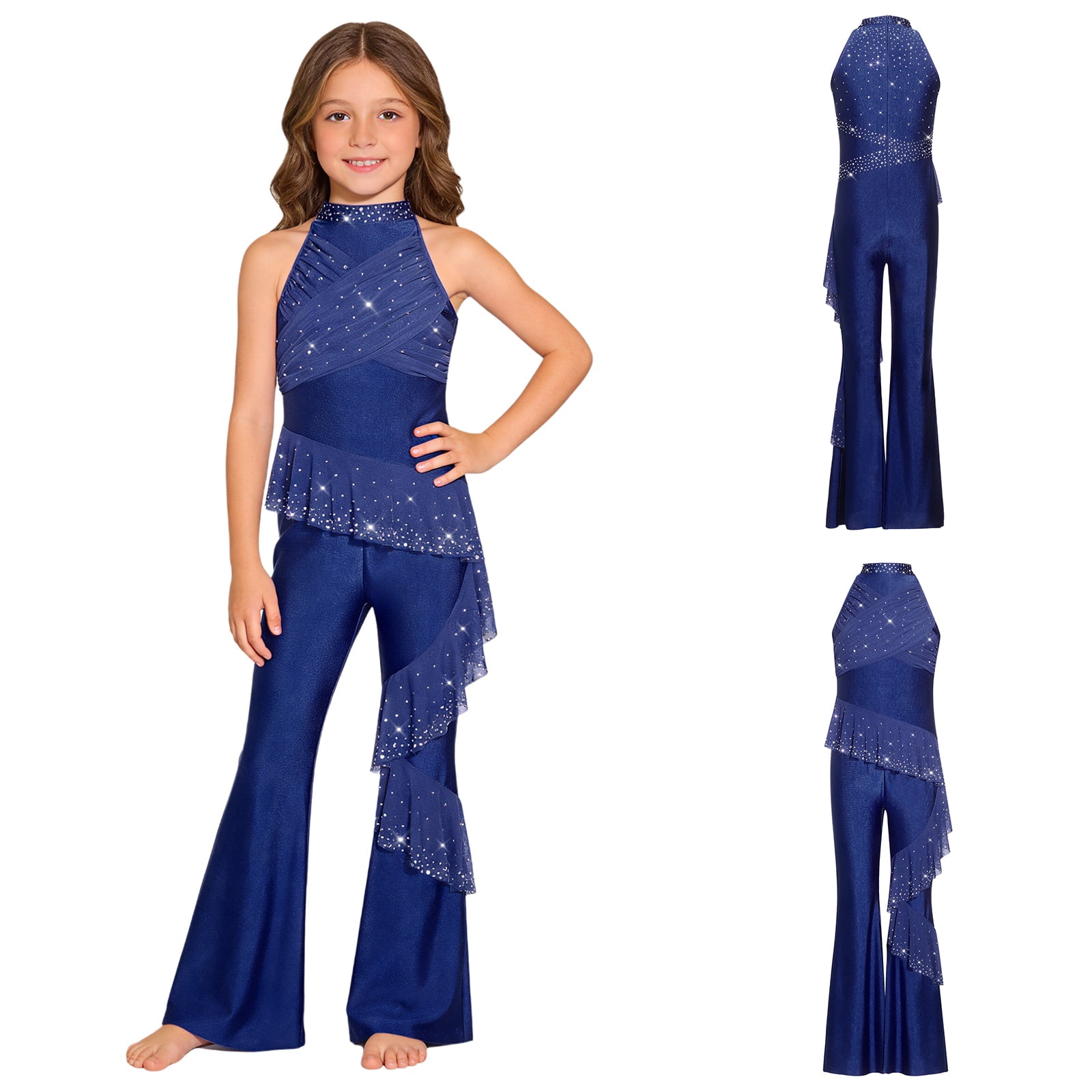 Aislor Girls Wedding Party Bell-bottom Pants Sparkly Latin Jazz Dance ...