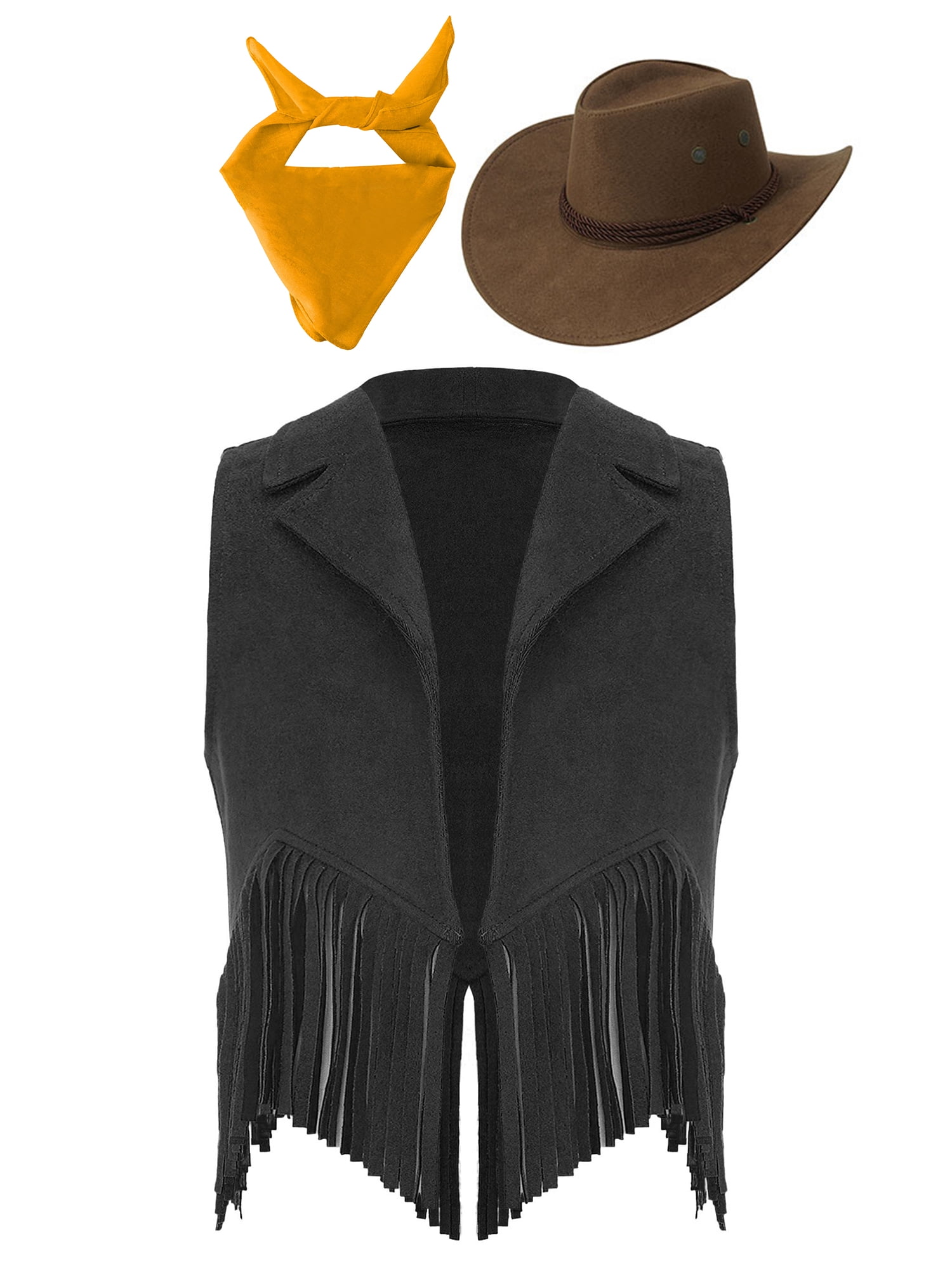 Aislor Girls Western Cowgirl Outfit Kids Open Front Cowboy Vest Jacket ...