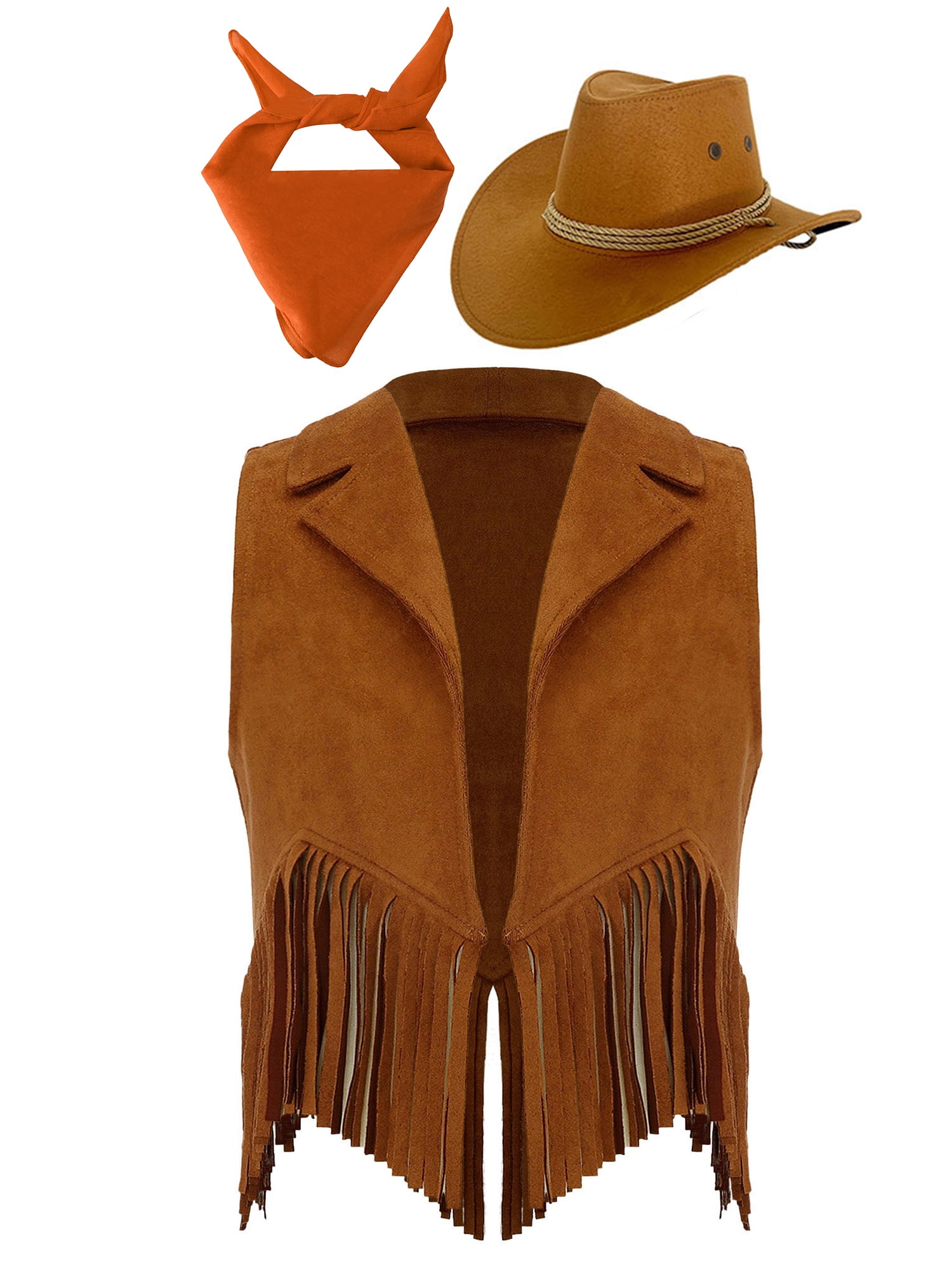 Aislor Girls Western Cowgirl Outfit Kids Open Front Cowboy Vest Jacket ...