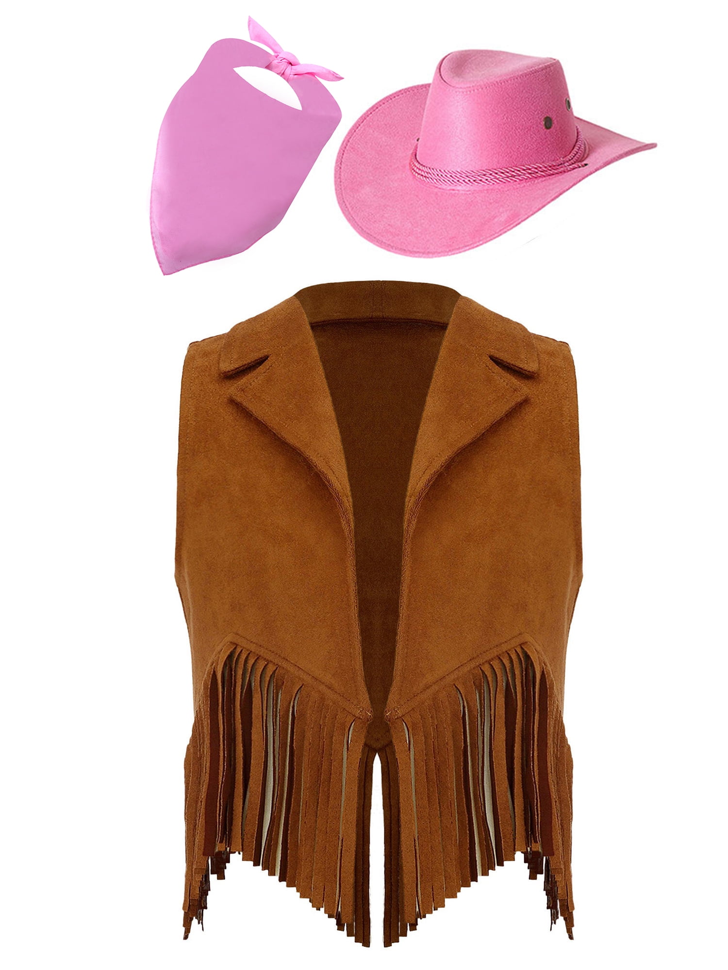 Aislor Girls Western Cowgirl Outfit Kids Open Front Cowboy Vest Jacket ...