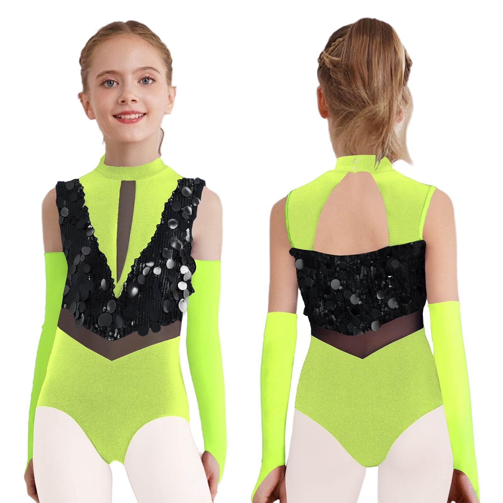 Aislor Gymnastic Outfits for Girls Sequins Ballet Leotard Color Block ...