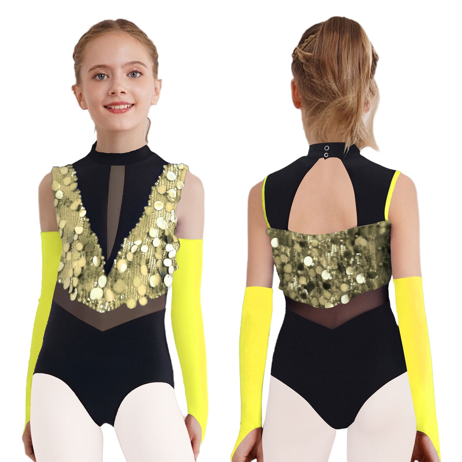 Aislor Gymnastic Outfits for Girls Sequins Ballet Leotard Color Block ...