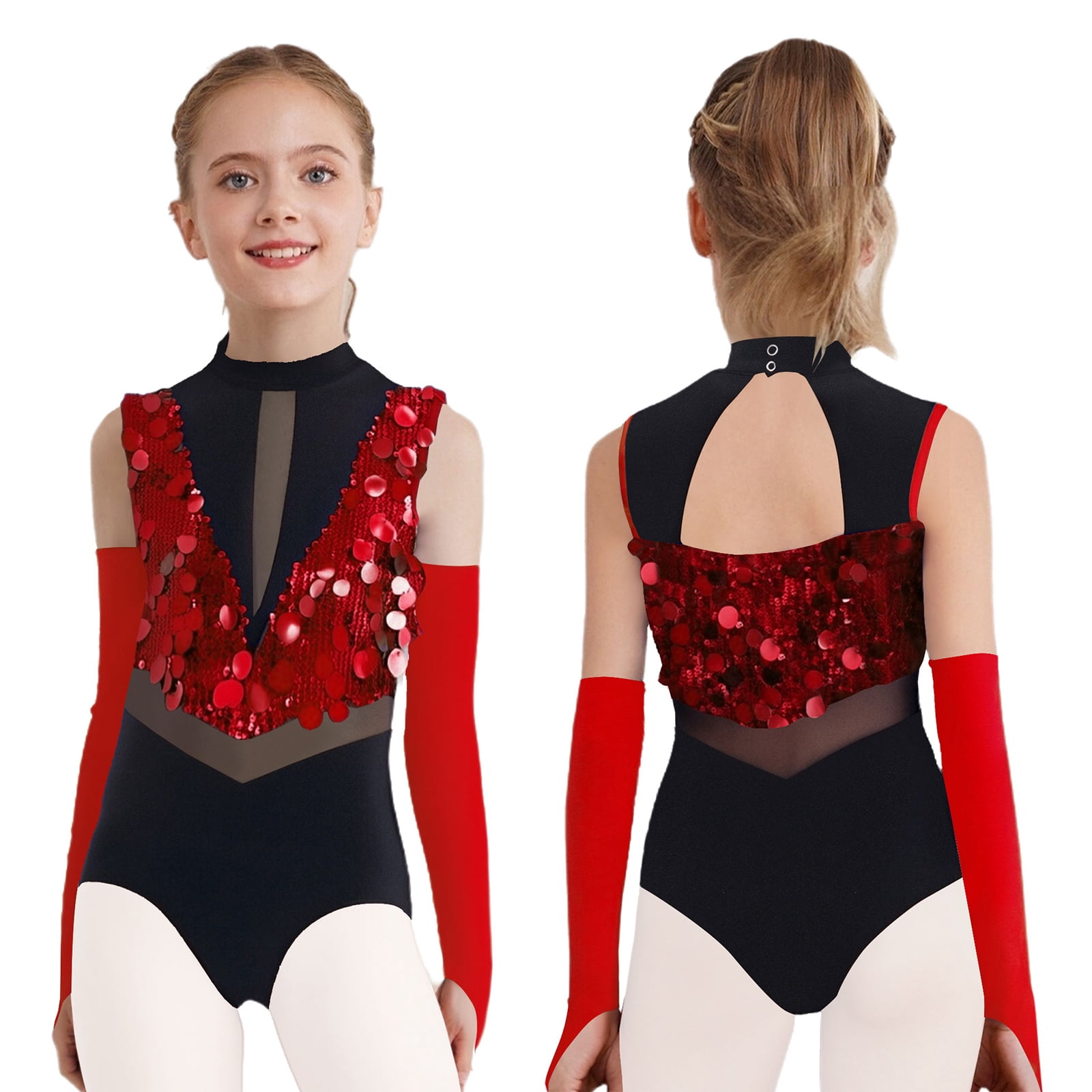 Aislor Gymnastic Outfits for Girls Sequins Ballet Leotard Color Block ...