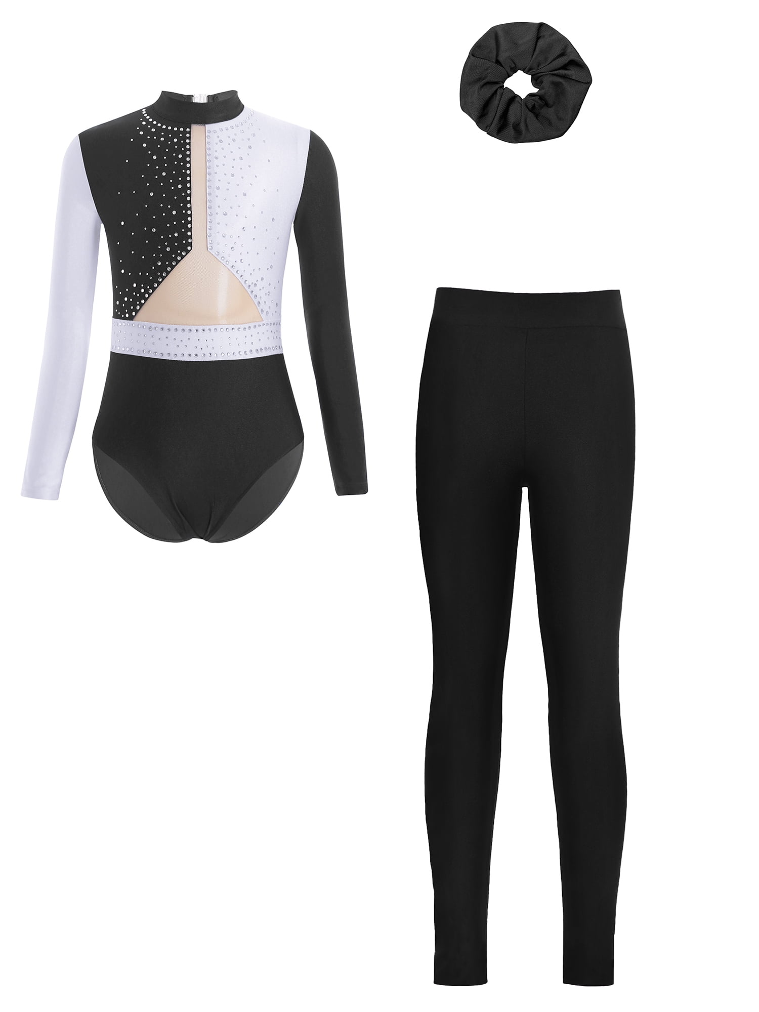 Aislor Gymnastics Dance for Girls 3-Piece Sparkly Unitard Long Sleeve ...