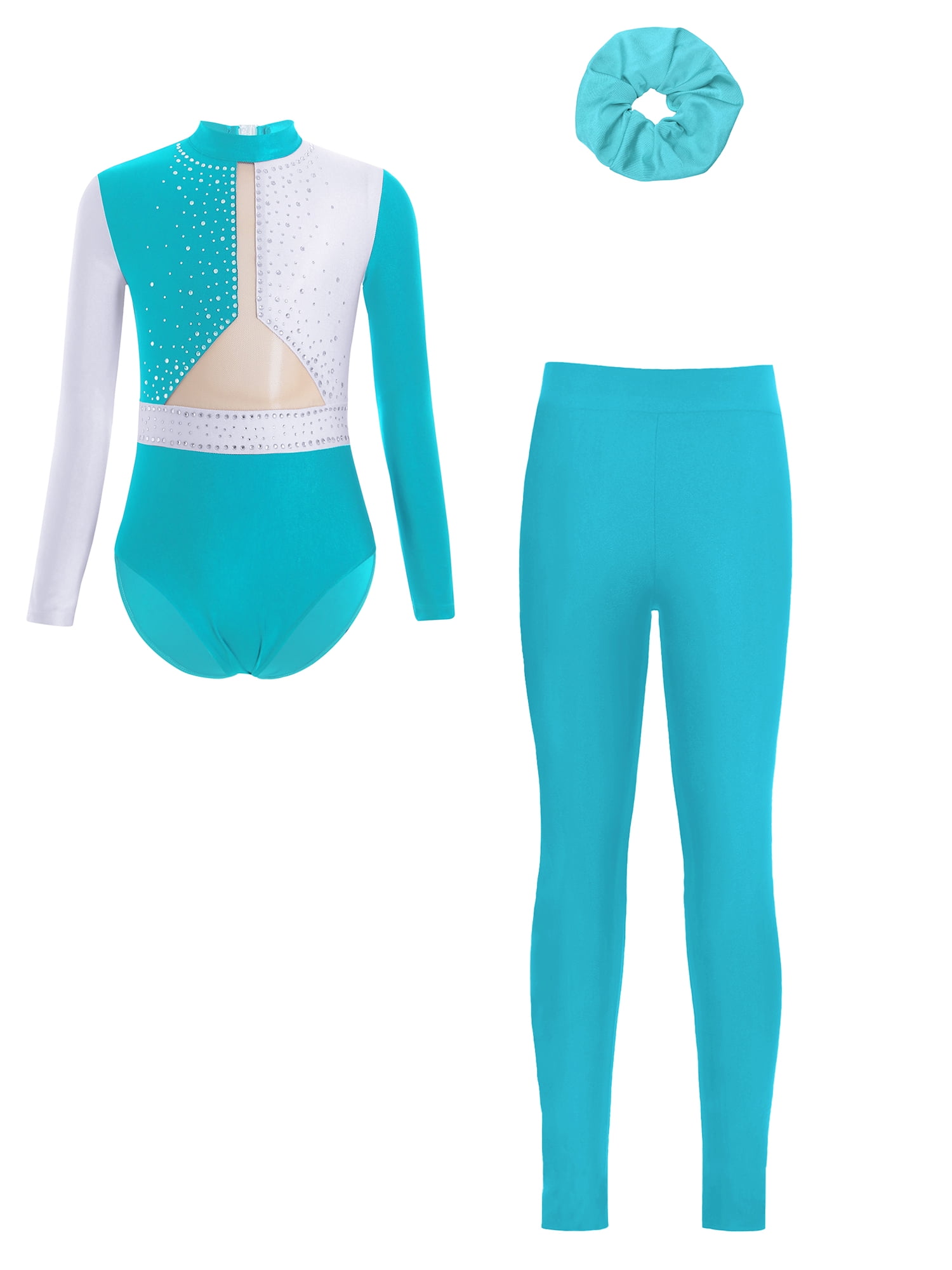 Aislor Gymnastics Dance for Girls 3-Piece Sparkly Unitard Long Sleeve ...