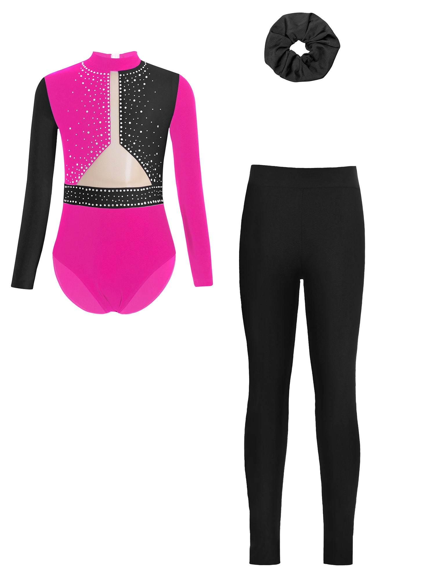 Aislor Gymnastics Dance for Girls 3-Piece Sparkly Unitard Long Sleeve ...