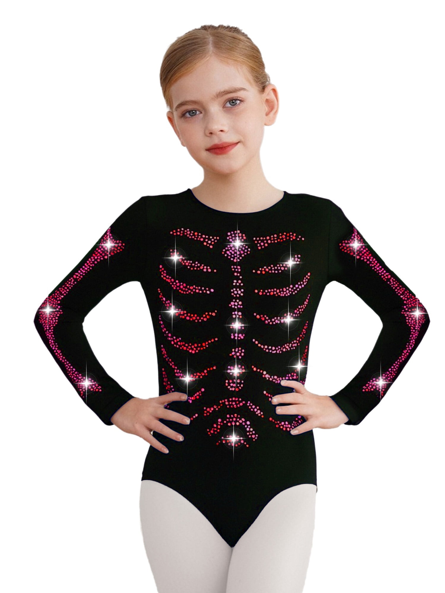 Aislor Gymnastics Leotard for Girls Rhinestone Jumpsuit Long Sleeve ...