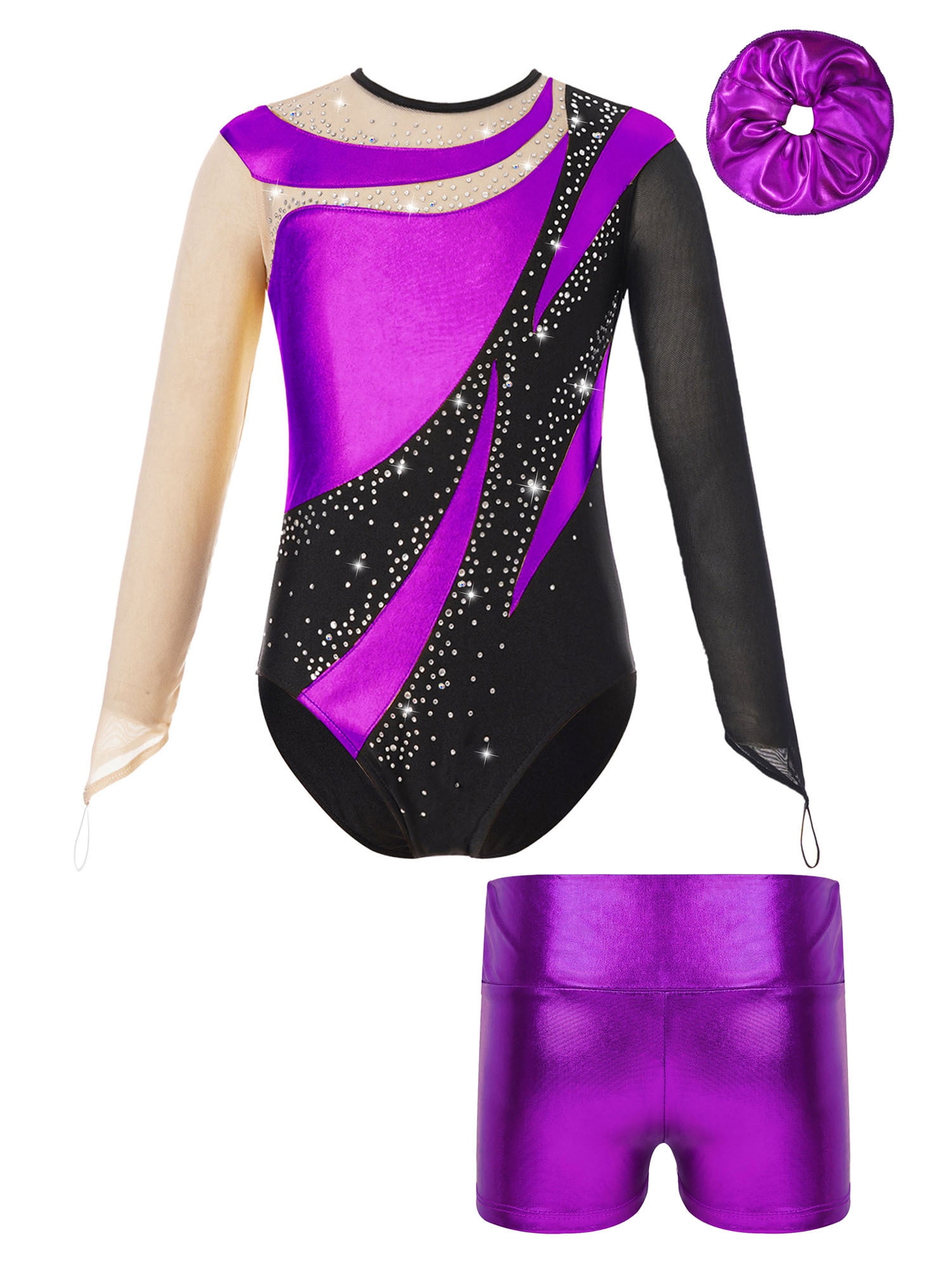 Aislor Girls Sparkly Dance Unitard Gymnastics Leotard Long Sleeve ...